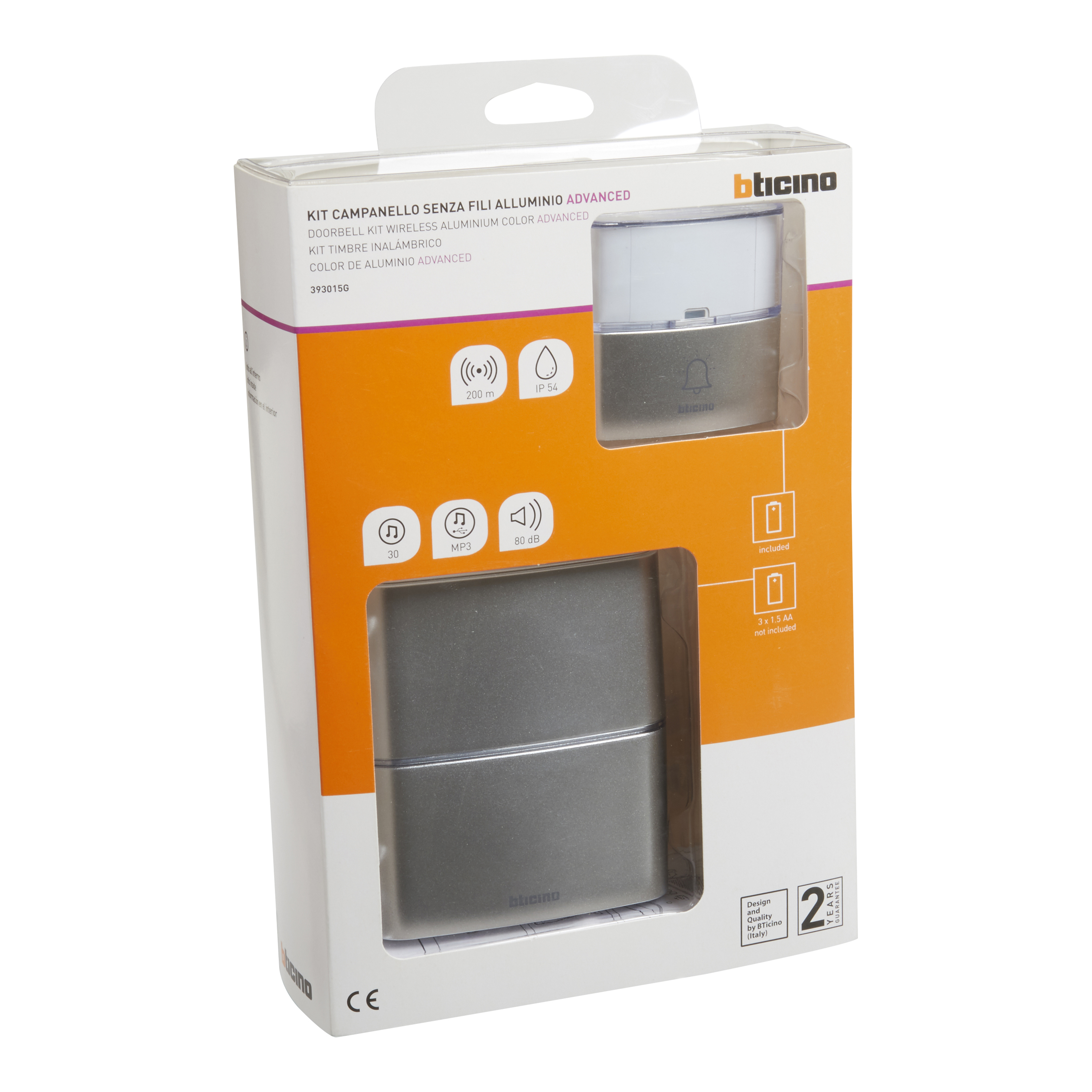 ADVANCED radio kit, wireless chime and doorbell, Alu finish, 200m radio ...