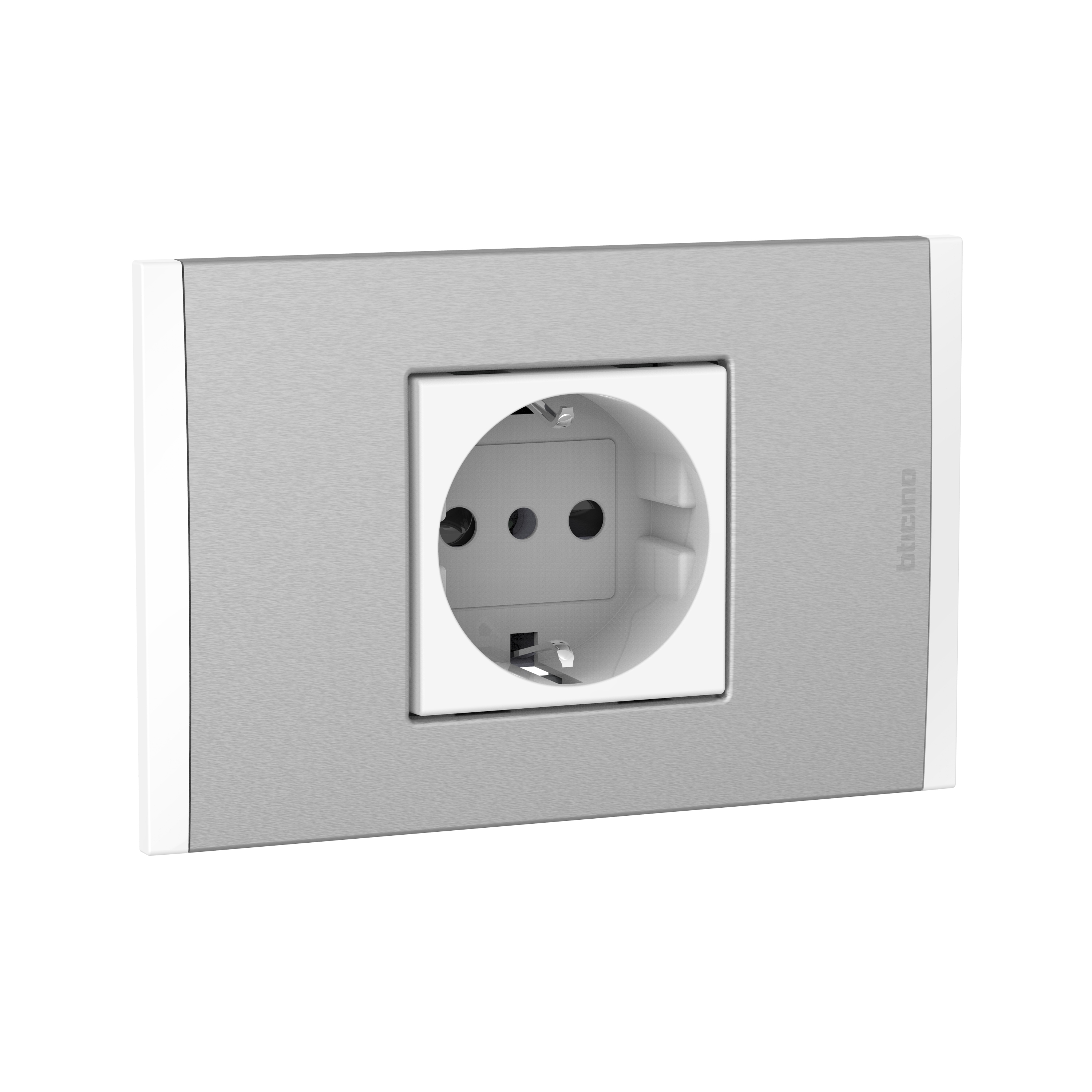 Toma schuko 16A-250V blanco c/placa aluminio titanio blanco ...