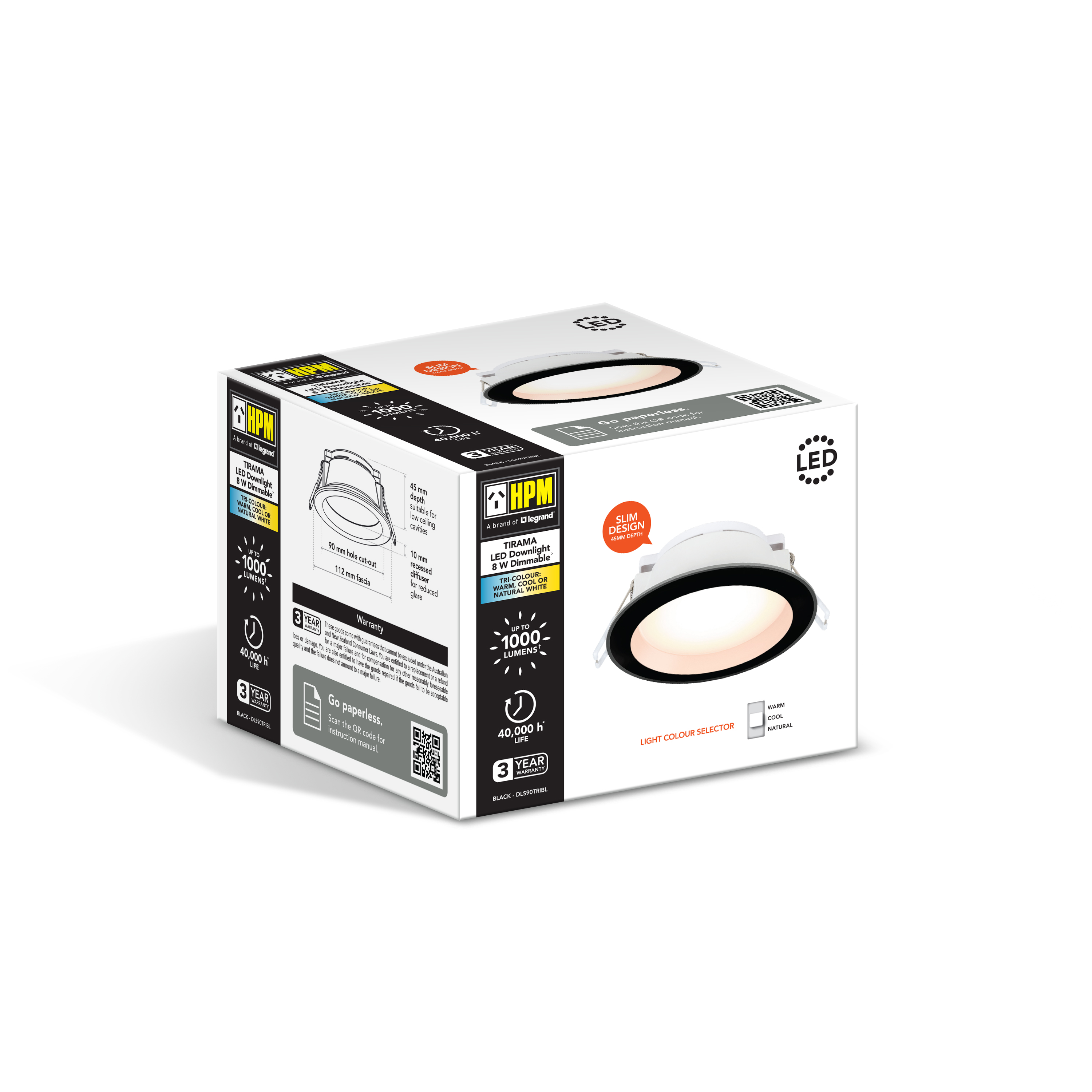 HPM Tirama LED 8W Tri-Colour Recessed Downlight with Remote Driver ...