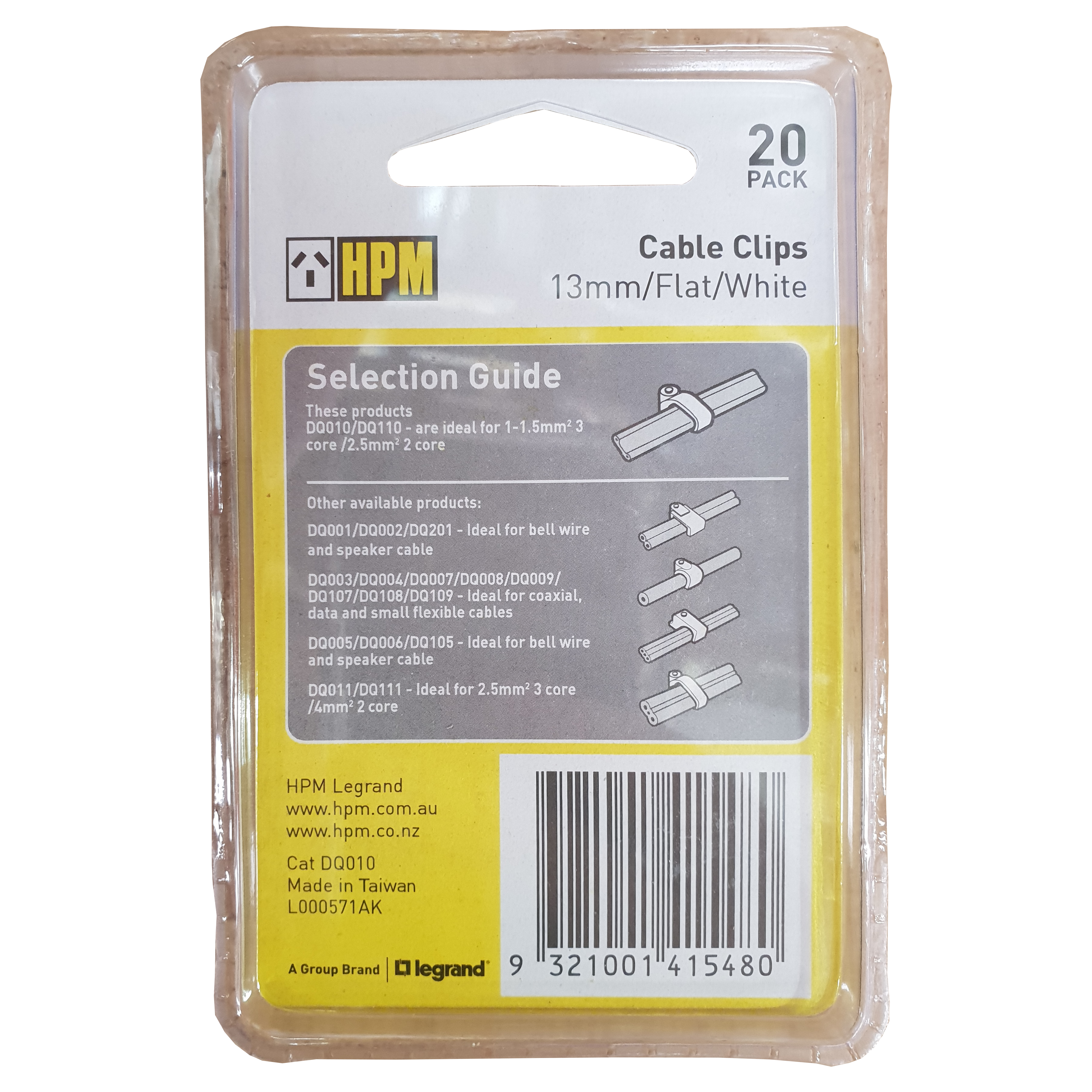 HPM Flat Type Cable Clips 13mm White - 20 Pack | DQ010 | 9321001415480 ...