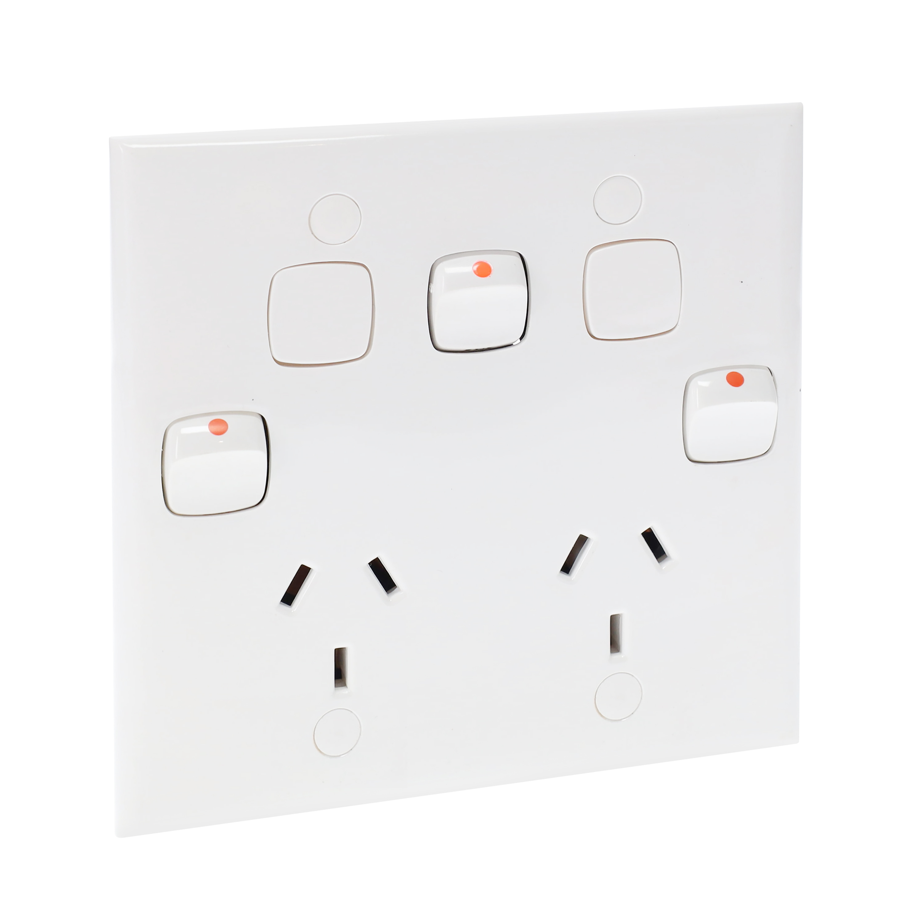HPM Standard 10A Square Double Power Point with Extra Switch White ...