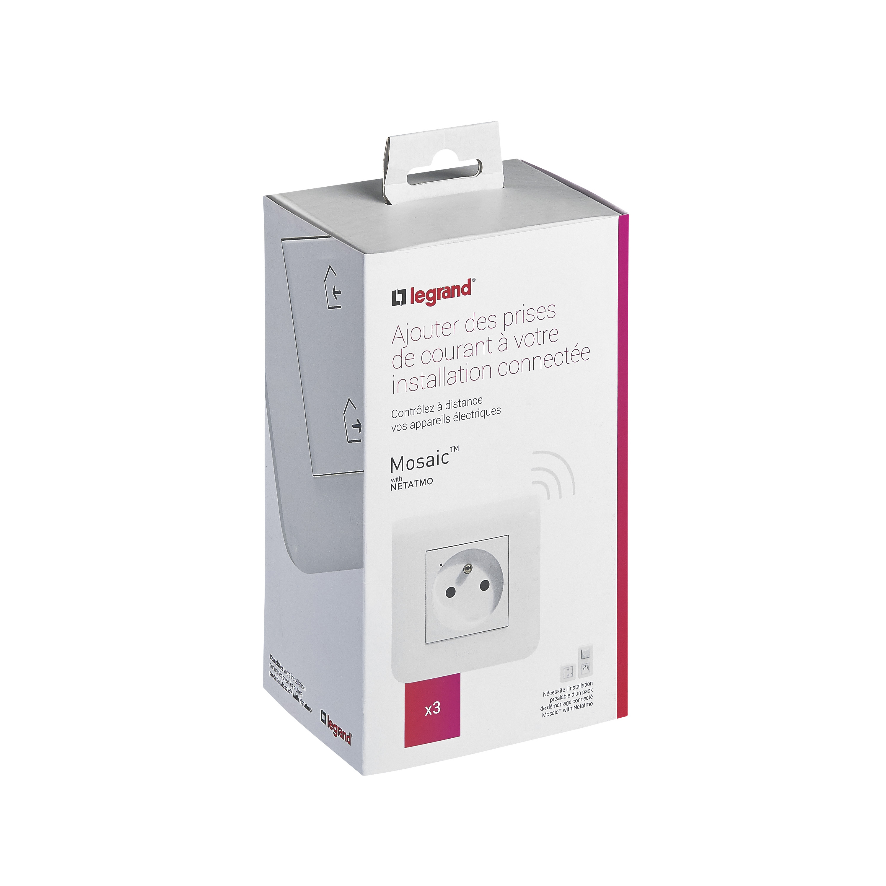 Extension pack with 3 connected power outlets (French standard) Mosaic ...