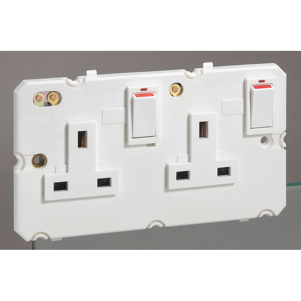 Flush-mounted socket outlet - SKT 13A 2G DP white+neon - Screw terminal ...
