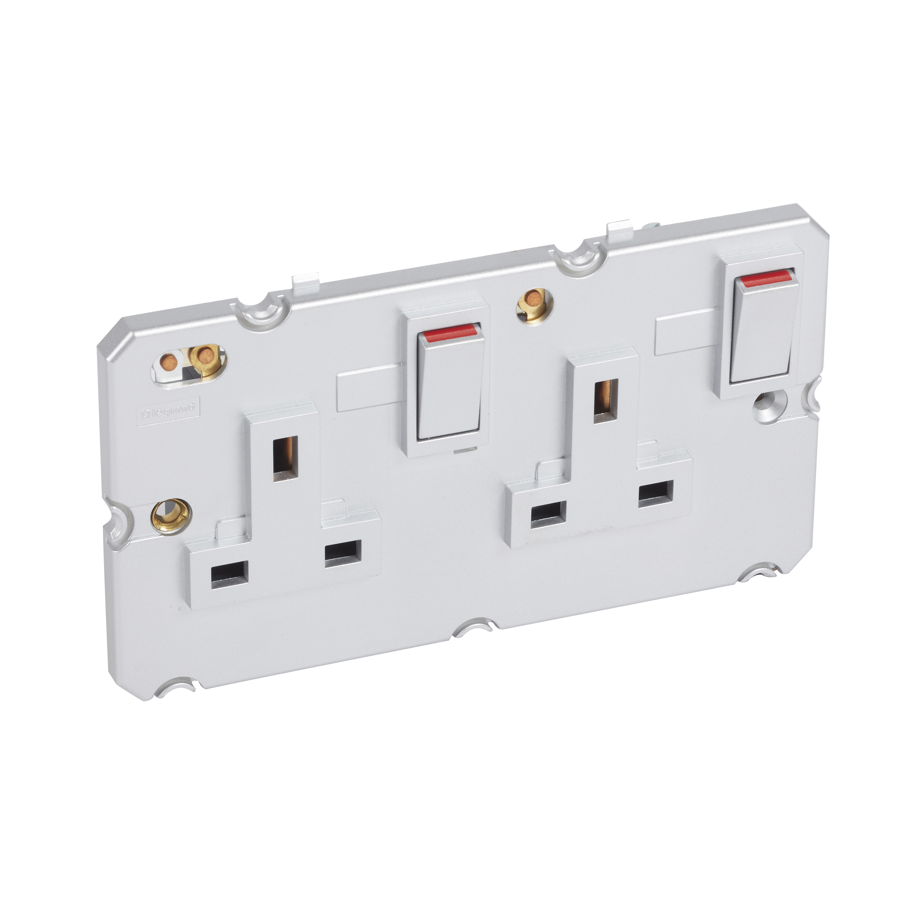 Flush-mounted socket outlet - SKT 13A 2G DP ALU - aluminium finish ...