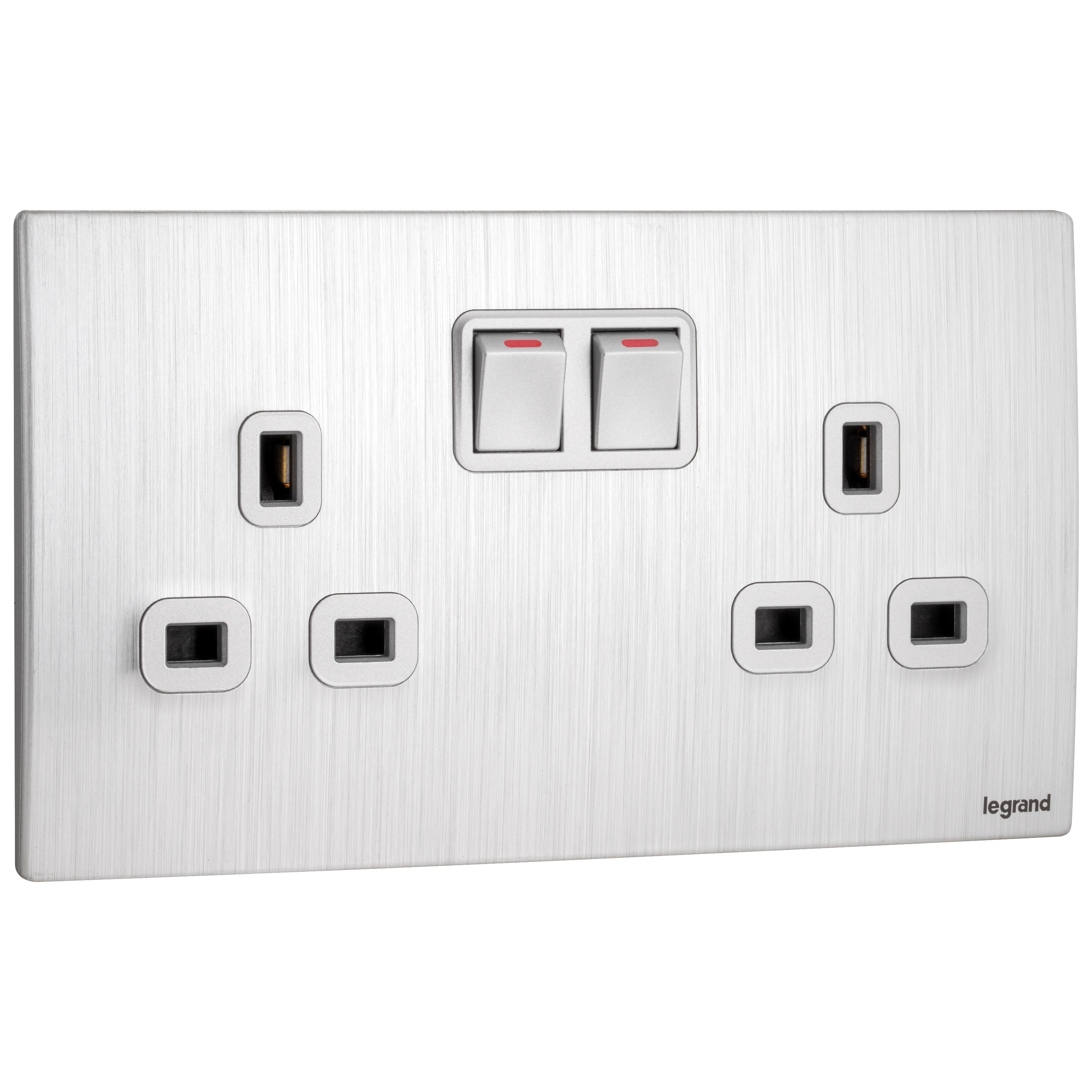 Mallia Senses - 2 gang BS switched socket outlet single pole - 13A - with 2 earth connection ...