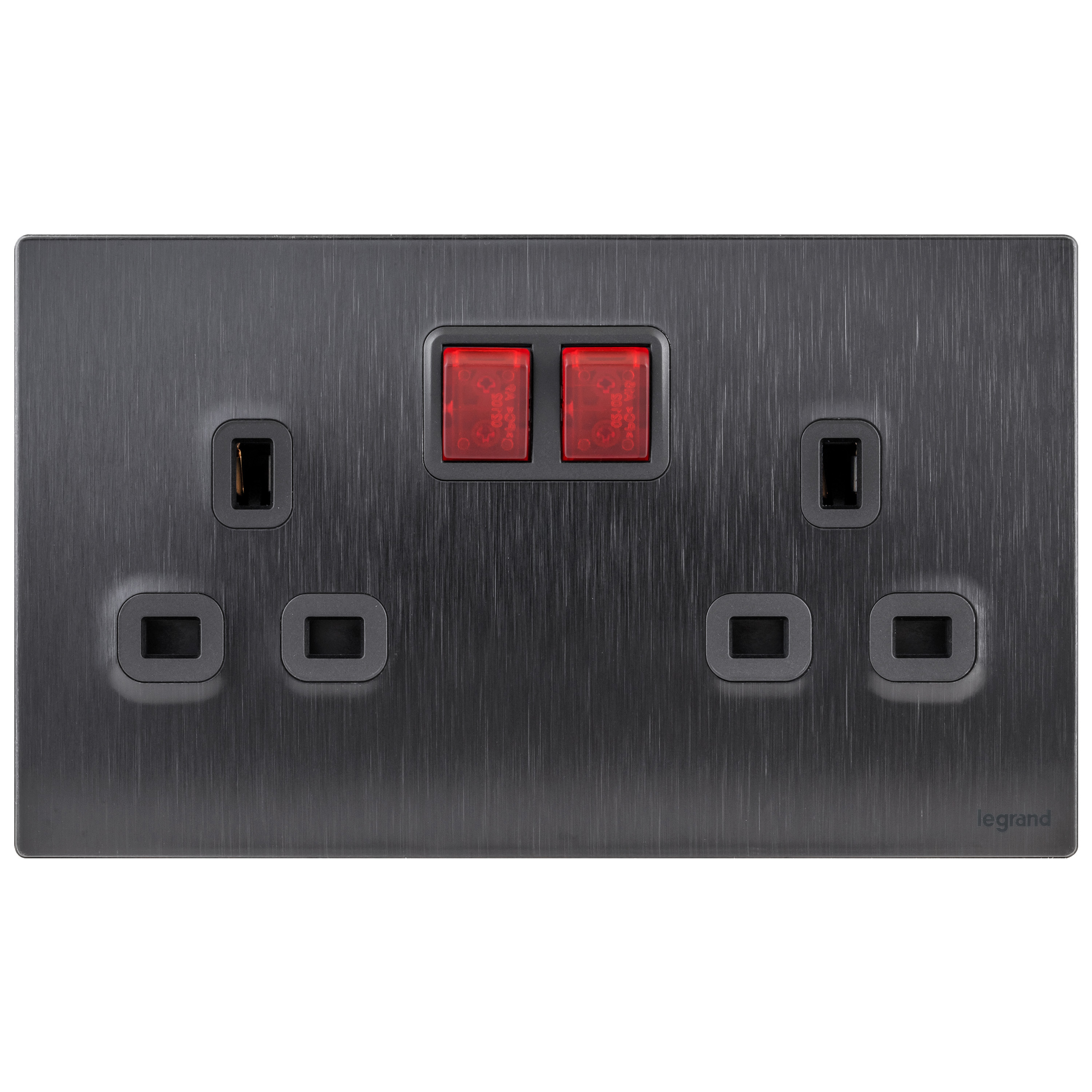 Mallia Senses - 2 gang BS switched socket outlet single pole - with LED - 13A - Brushed Black ...