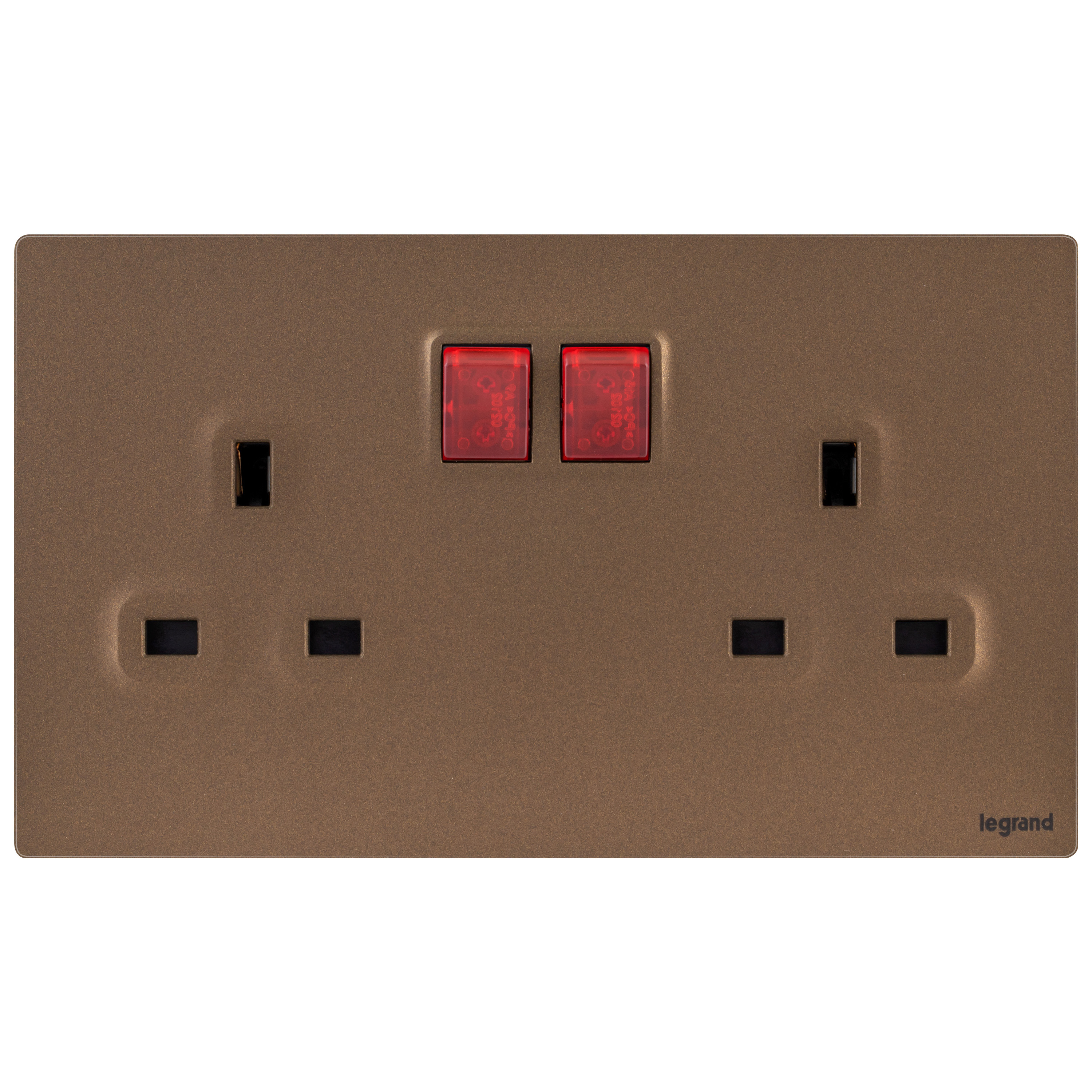 Mallia Senses - 2 gang BS switched socket outlet single pole - with LED - 13A - Dark Bronze ...
