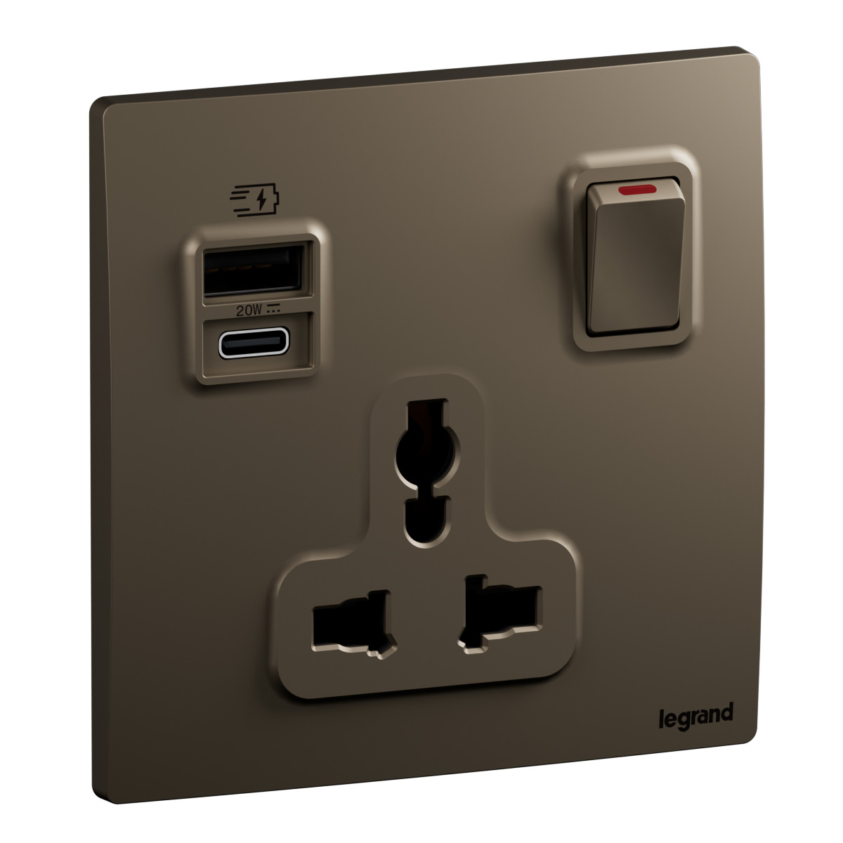 1G Multistandard Switched Socket USB A+C 20W Dark Bronze - Mallia ...