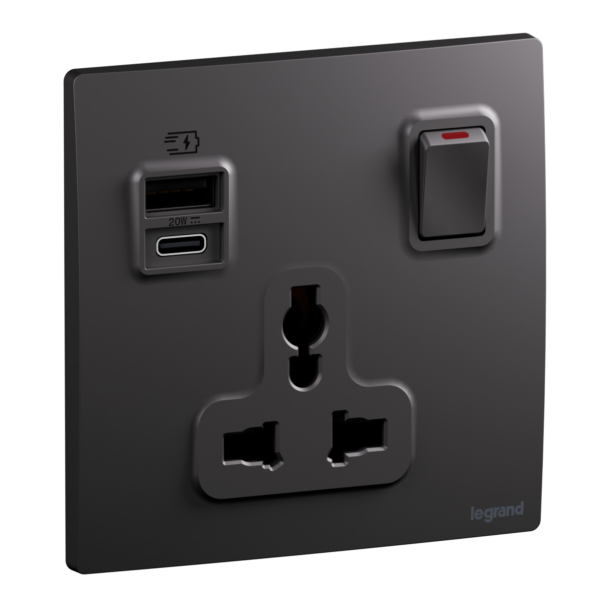 1G Multistandard Switched Socket USB A+C 20W Dark Silver - Mallia ...