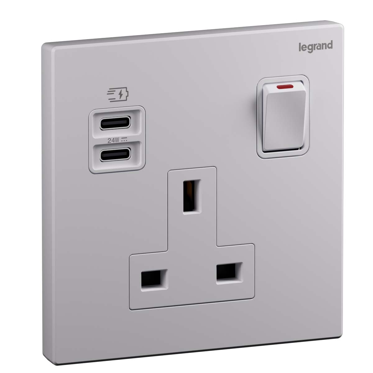 1G BS13A Single Pole Switched USB C+C 24W White - Galion - Dual USB-C ...