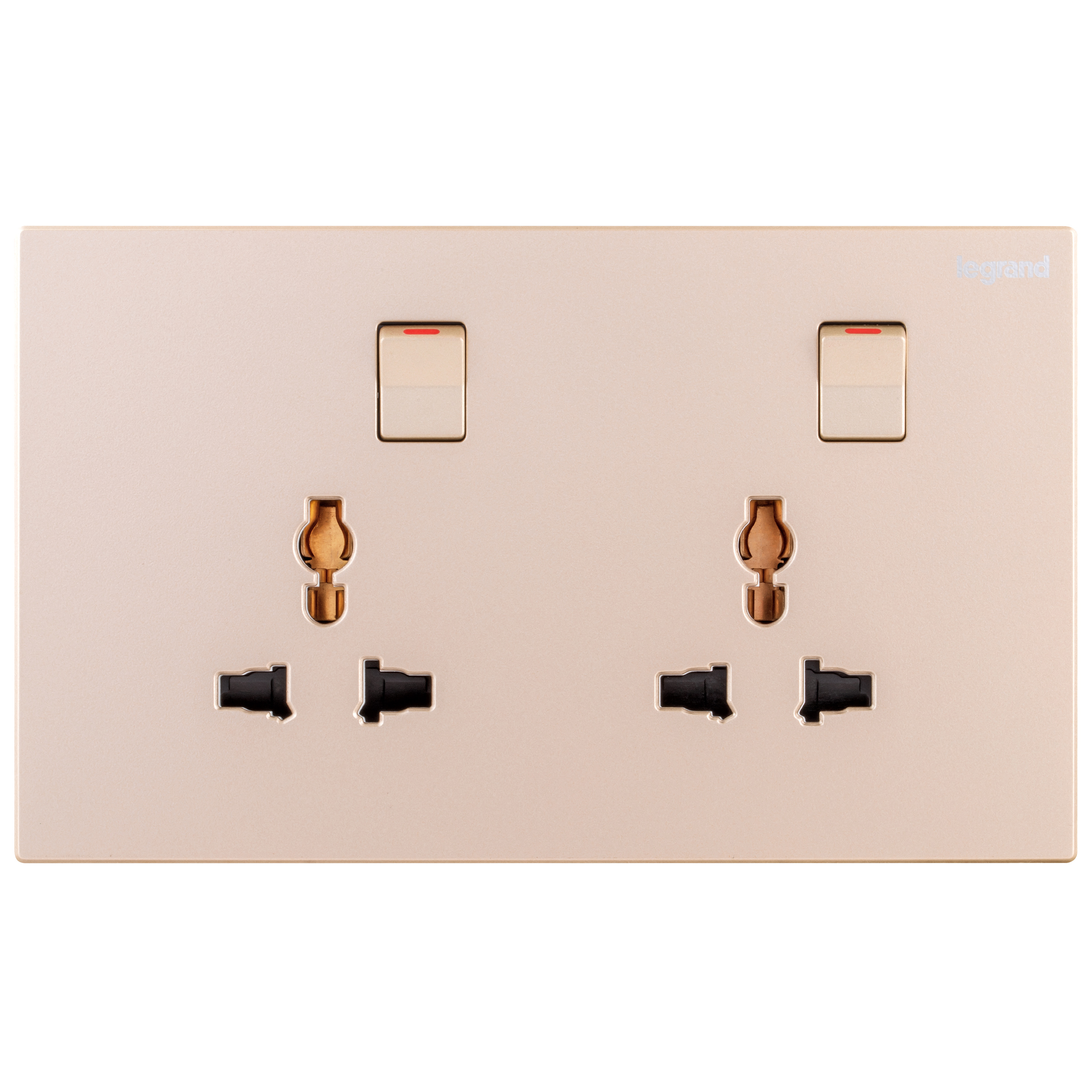 Galion Multistandard switched socket outlet - 2 gang 2P+E - Champagne ...