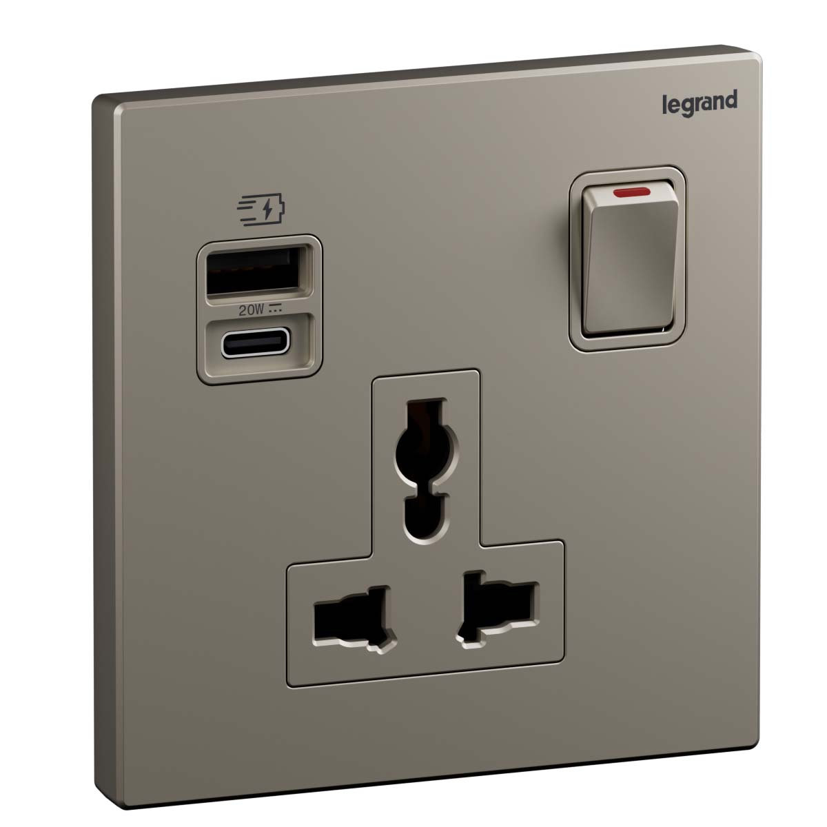 1G MultiStandard switched socket USB USB A+C 20W Champagne - Galion ...