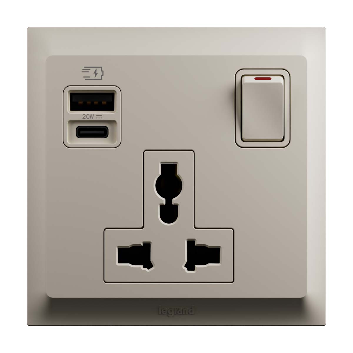 1G Multistandard Switched Socket USB A+C 20W Ivory - Belanko S - 1 USB ...