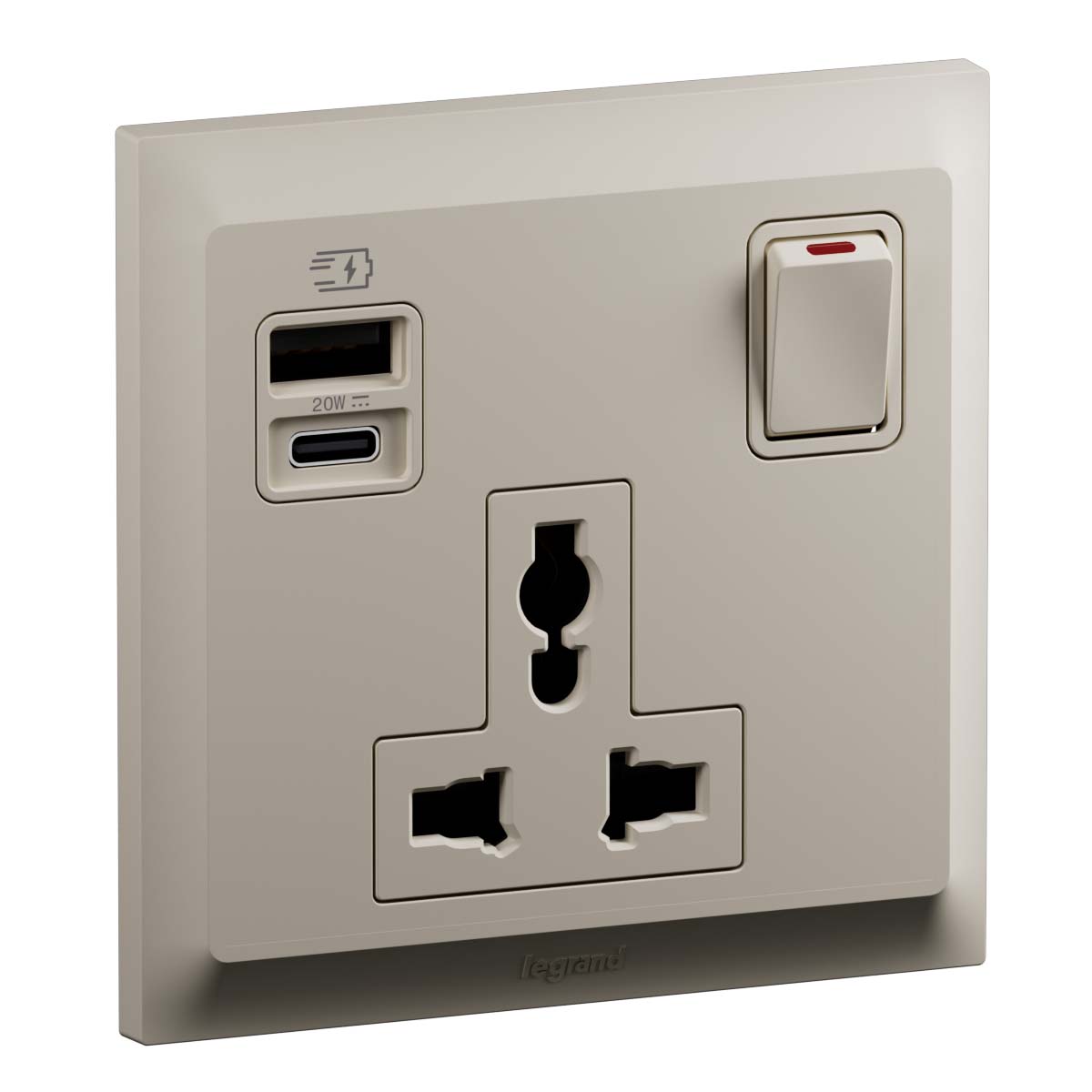 1G Multistandard Switched Socket USB A+C 20W Ivory - Belanko S - 1 USB ...