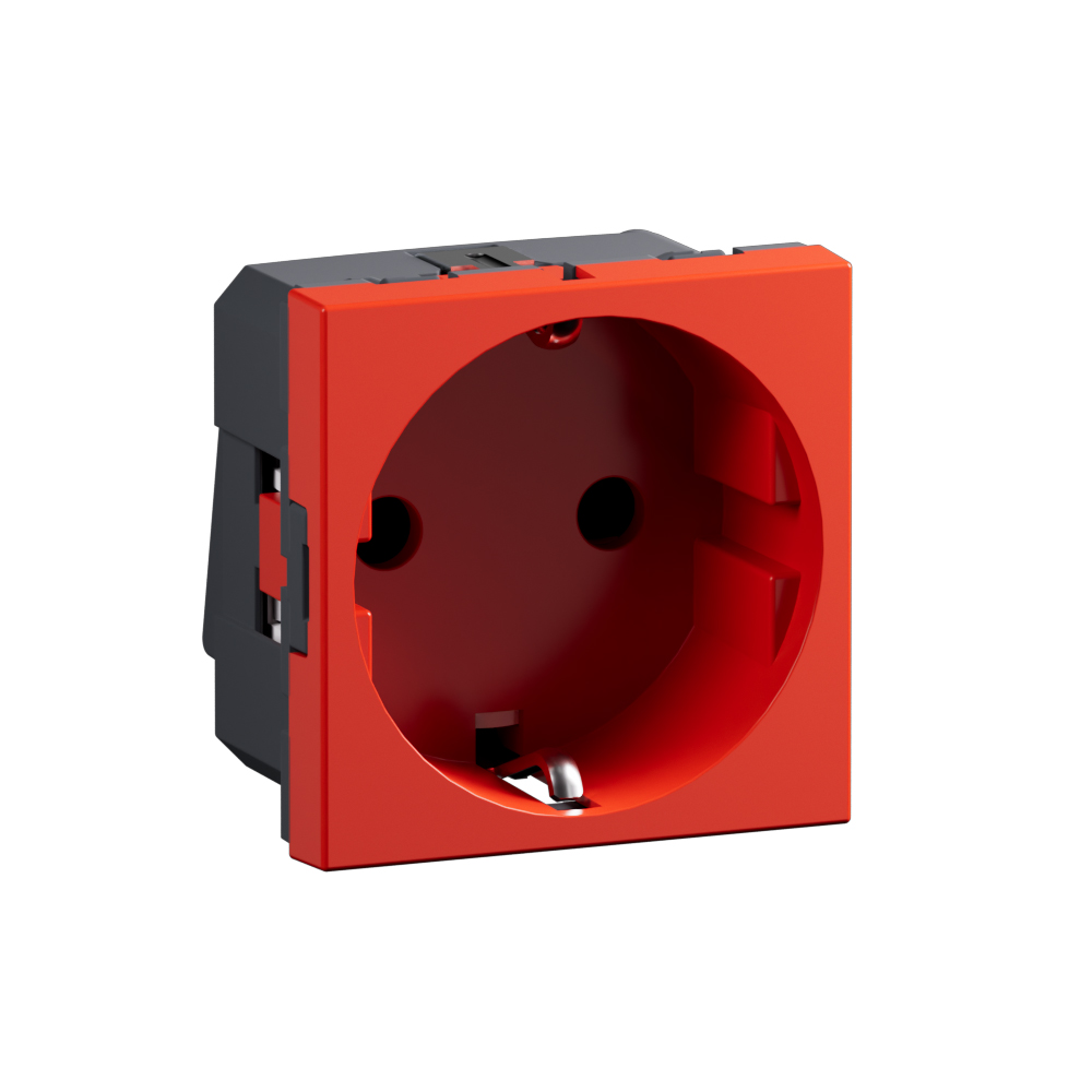 Socket, 2 modules german 16A two poles + earth shuttered red socket ...