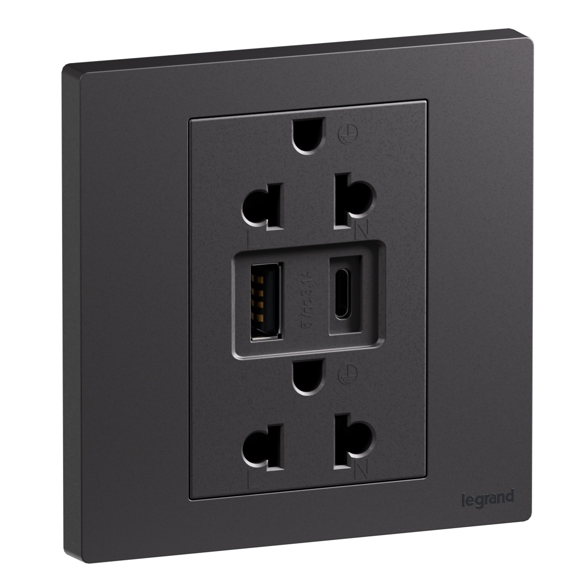 Galion Up - 1G EU-US 16A 2P+E USB A+C 3A dark silver - 48W USB output ...