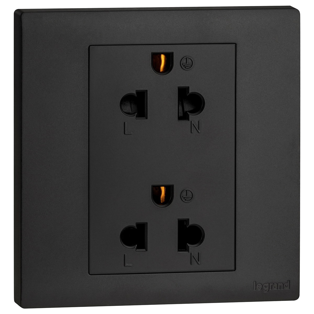 Obria 1 gang Euro-Us 16A Duplex 2 Poles + Earth - Matt Black | MEC31049BL | 3414972670531 | Legrand