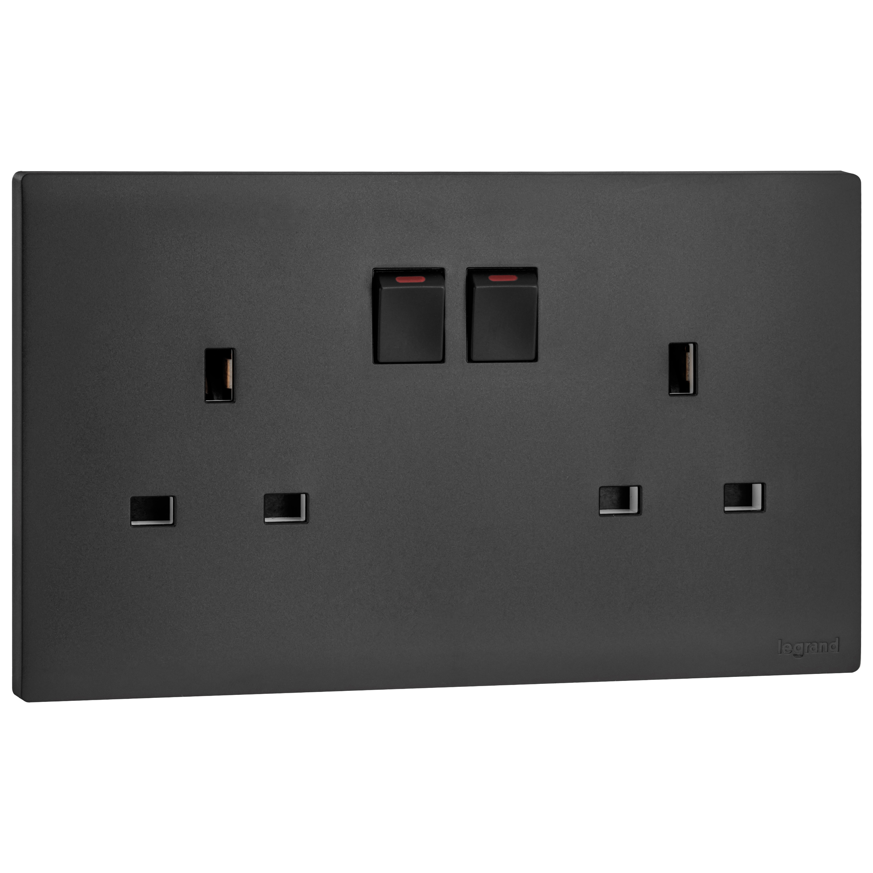 Obria 2 gang BS 13A Sp Switched Socket + Led - Matt Black | MEC32037BL ...