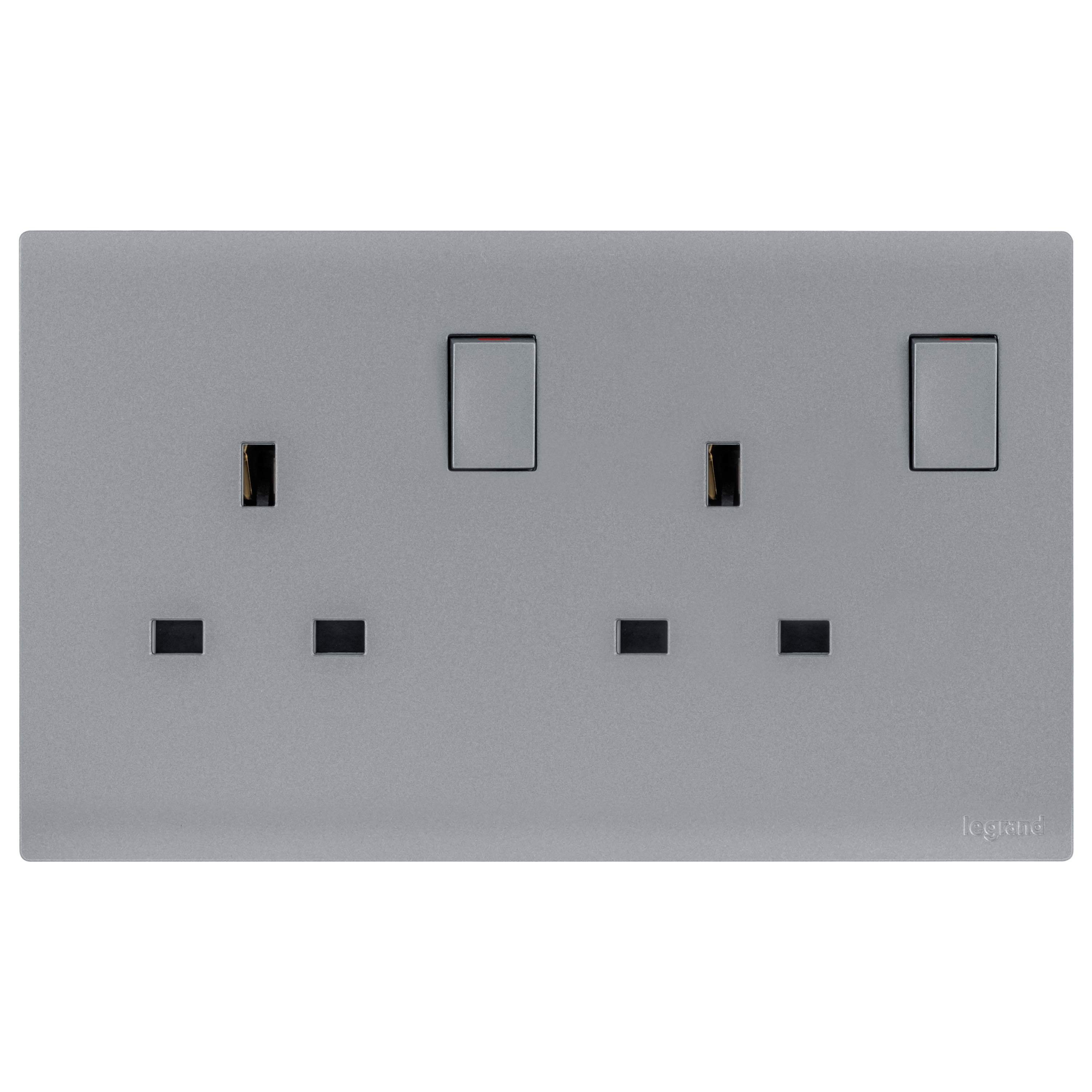 Obria 2 gang BS 13A Dp Switched Socket + 2 Earth Terminal - Dark Silver ...