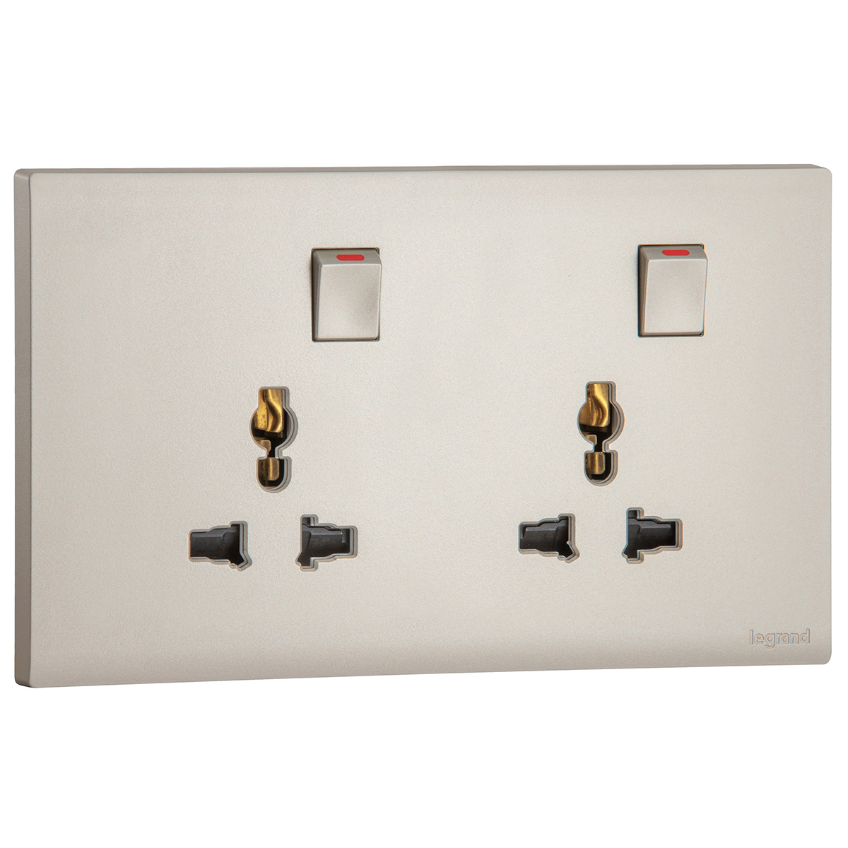 Obria 2 gang 16A Multistandard Switched Socket - Champagne | MEC32046CH ...