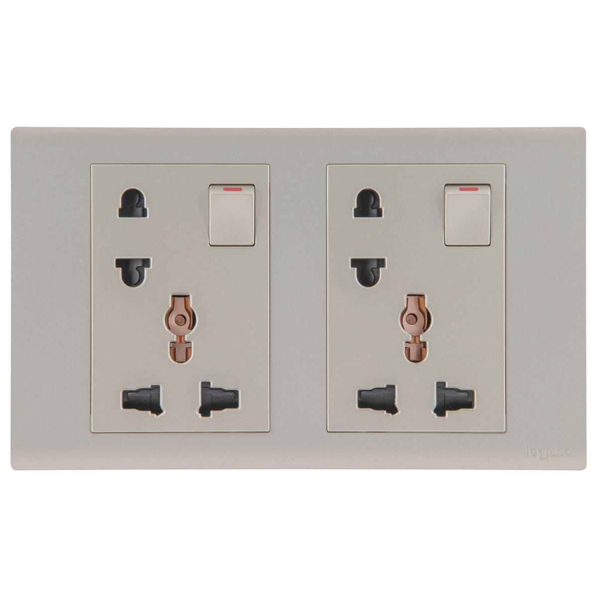 Obria 2 gang 16A Multistandard + Euro-Us Switched Socket - Champagne ...