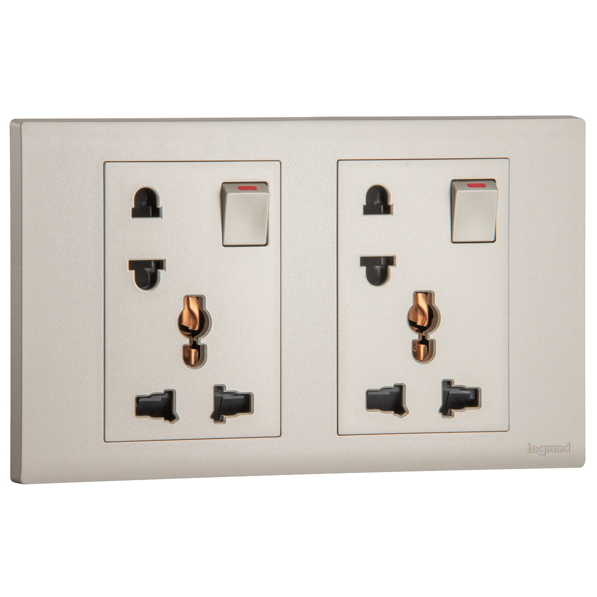 Obria 2 gang 16A Multistandard + Euro-Us Switched Socket - Champagne ...