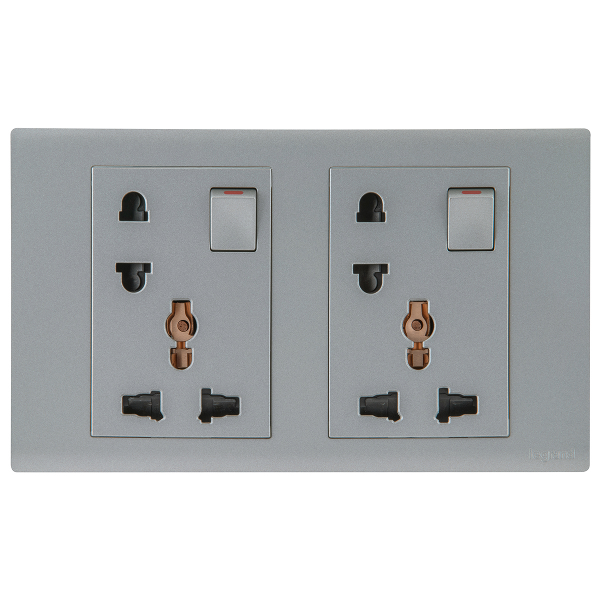 Obria 2 gang 16A Multistandard + Euro-Us Switched Socket - Dark Silver ...