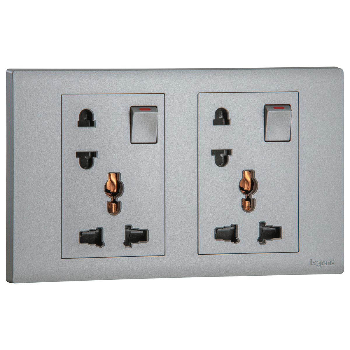 Obria 2 gang 16A Multistandard + Euro-Us Switched Socket - Dark Silver ...