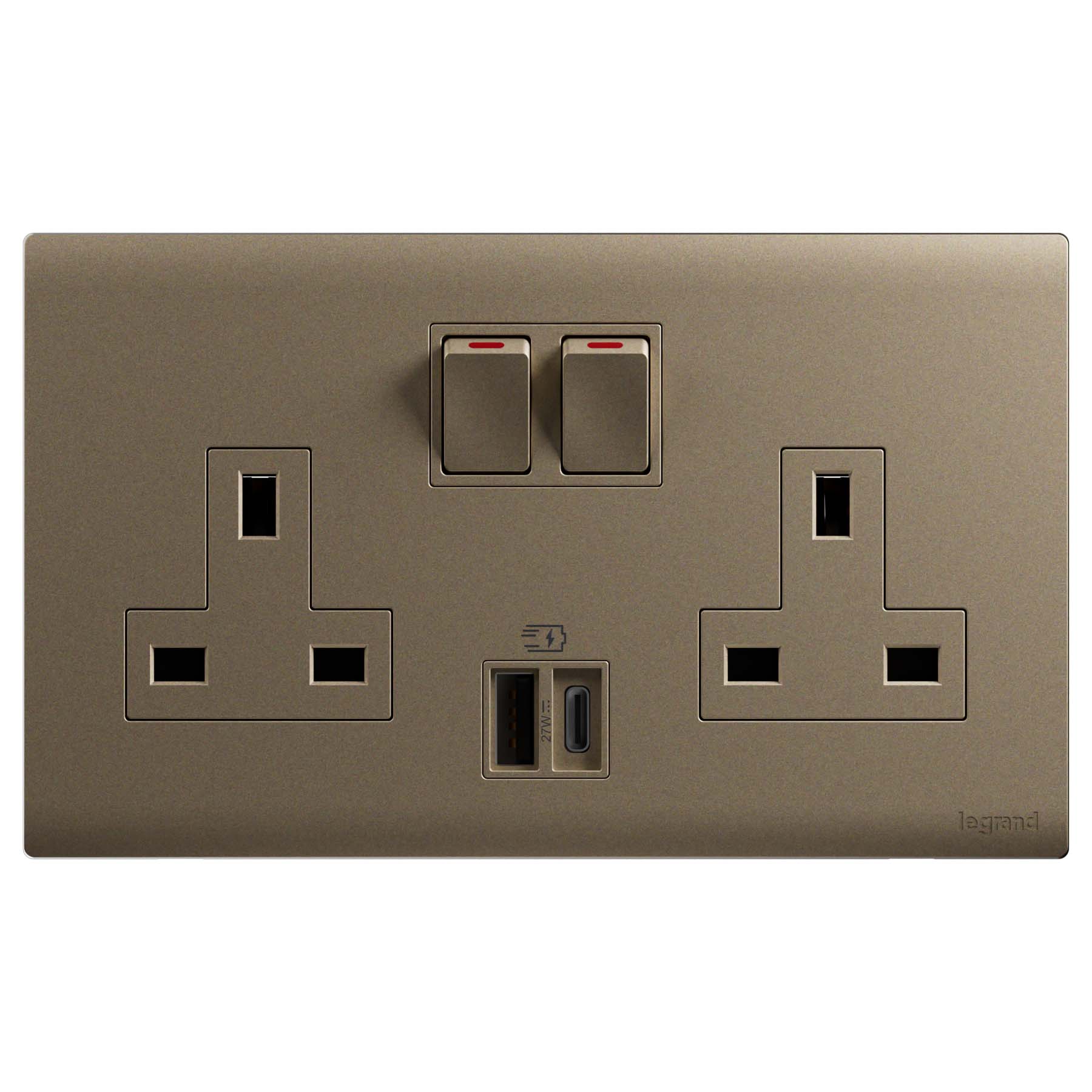 Obria 2 gang BS 13A Sp Switched Socket + Usb A+C 27W - Rose Gold ...