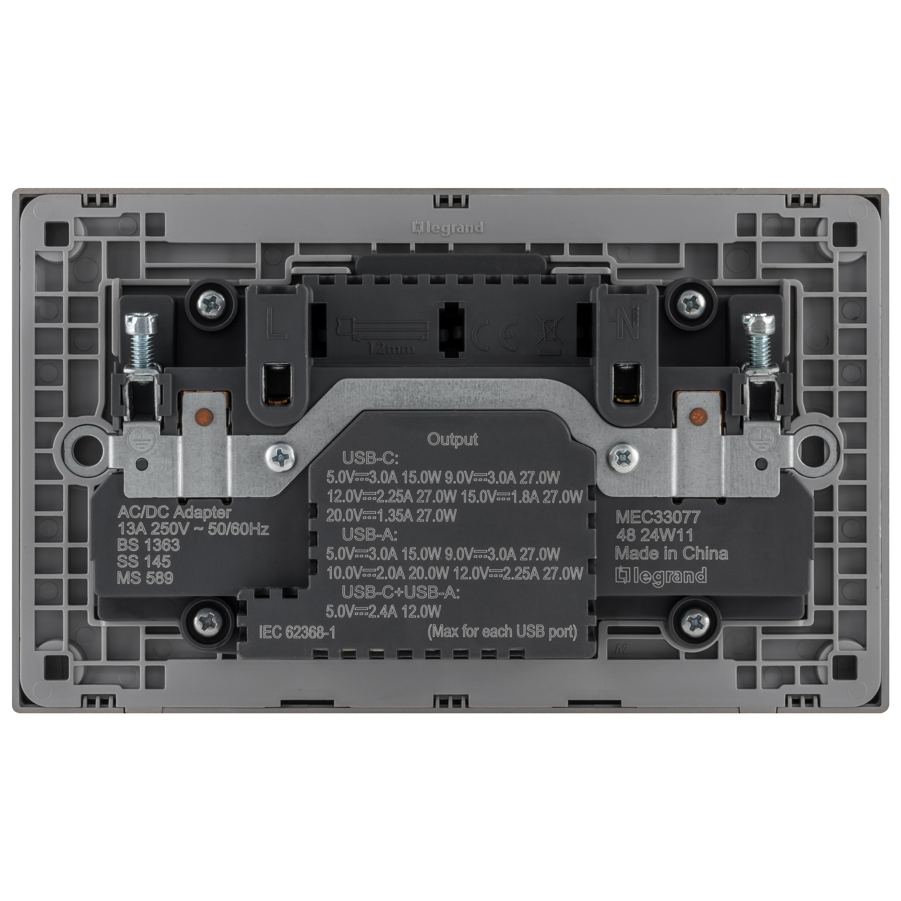 Obria 2 gang 16A Multistandard Switched Socket + Usb A+C 27W - Matt ...