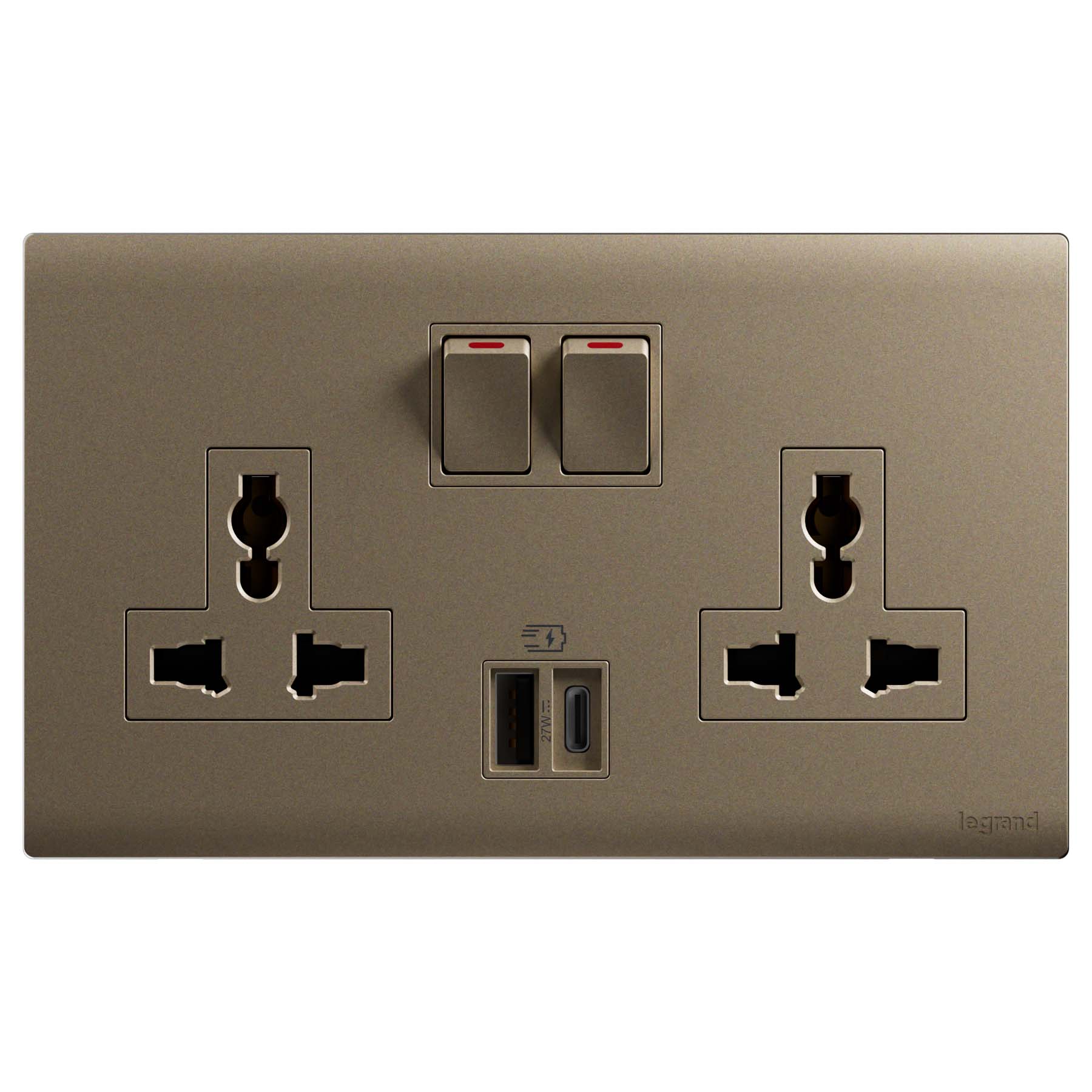 Obria 2 gang 16A Multistandard Switched Socket + Usb A+C 27W Rose Gold ...