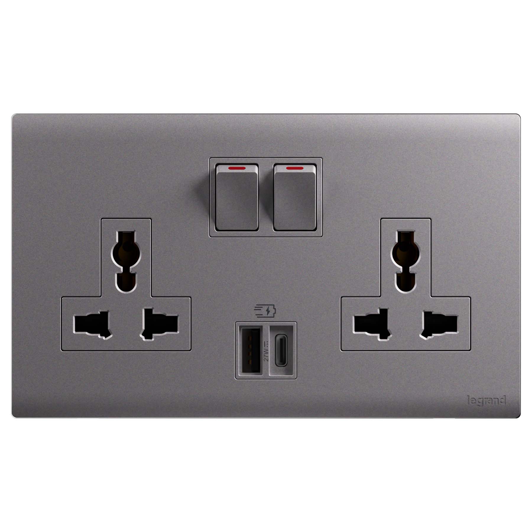 Obria 2 gang 16A Multistandard Switched Socket + Usb A+C 27W - Dark ...