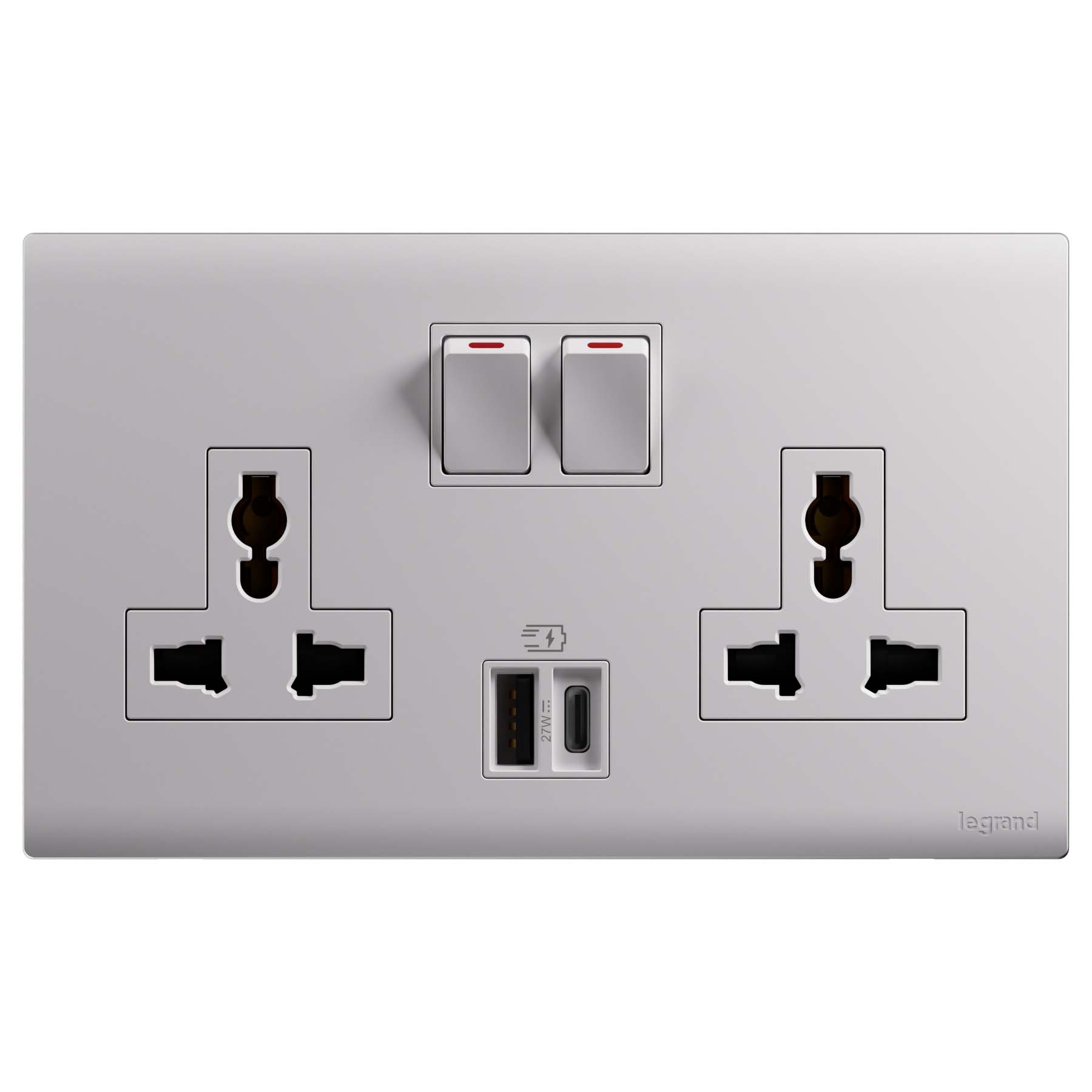 Obria 2 gang 16A Multistandard Switched Socket + Usb A+C 27W - Matt ...