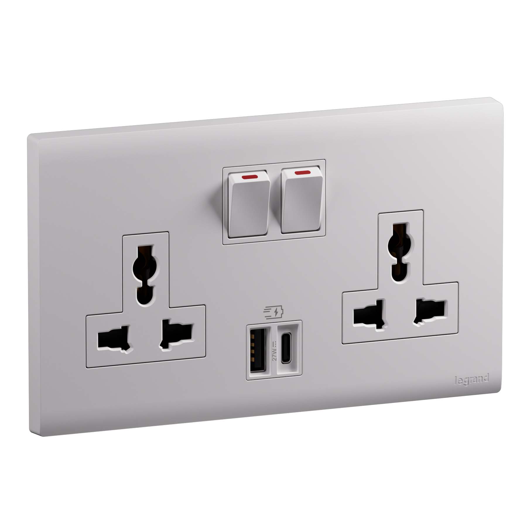 Obria 2 gang 16A Multistandard Switched Socket + Usb A+C 27W - Matt ...