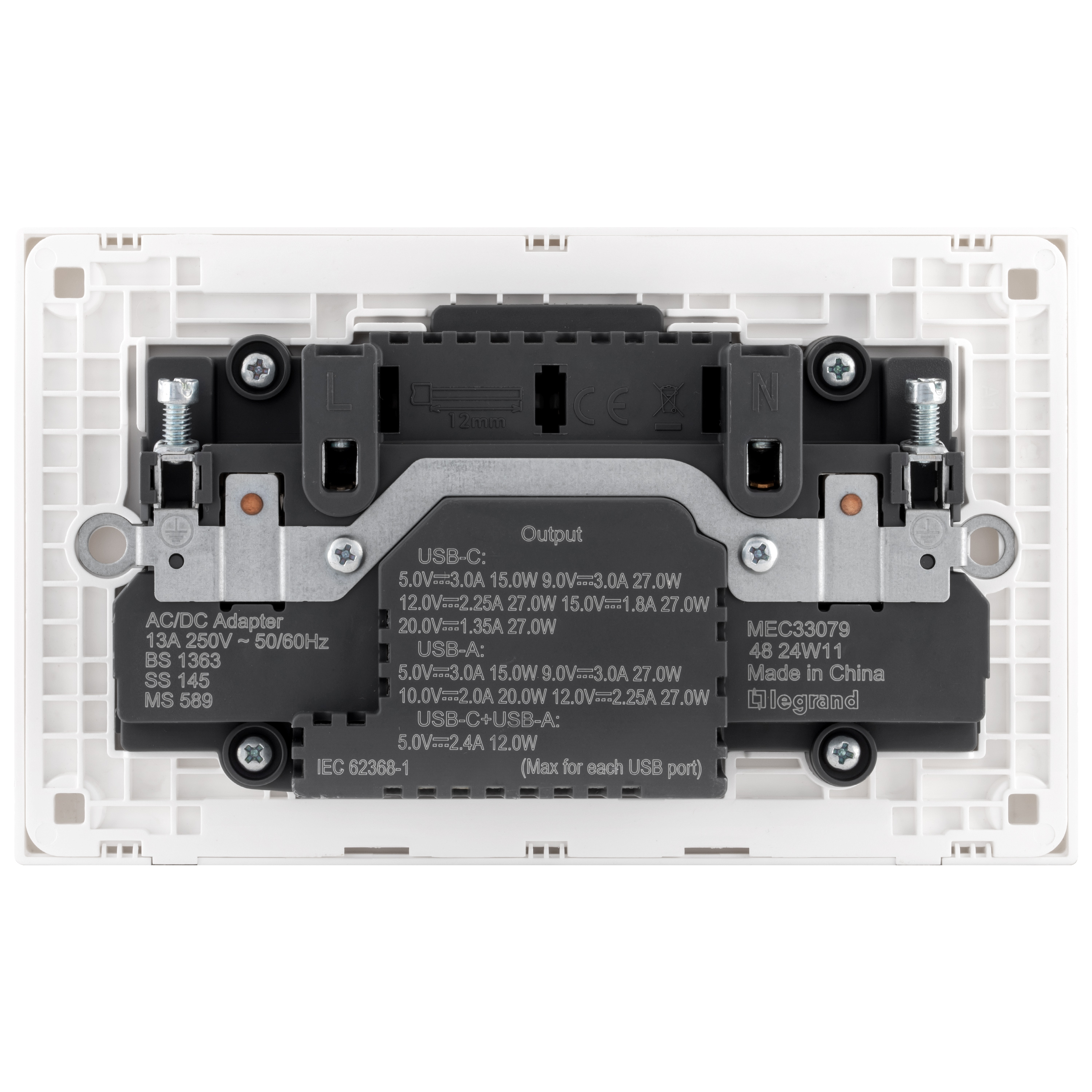 Obria 2 gang BS 13A Dp Switched Socket + Usb A+C 27W - Matt Black ...