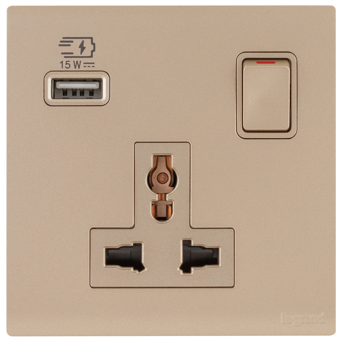 Obria 1 gang 16A Multistandard Switched Socket + Usb Type A 15W - Rose ...