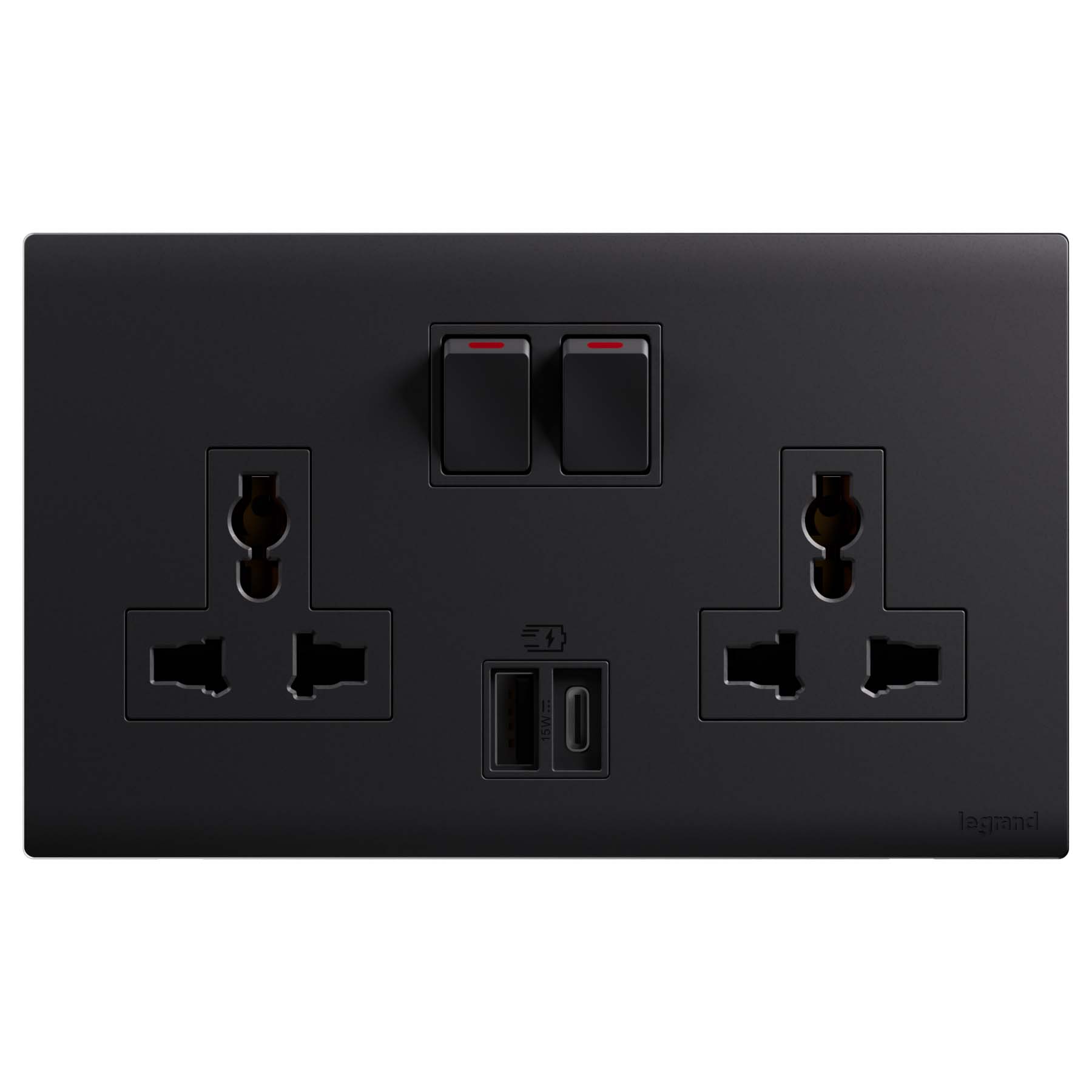 Obria 2 gang 16A Multistandard Switched Socket + Usb Type A+C 15W - Matt Black | MEC33082BL ...