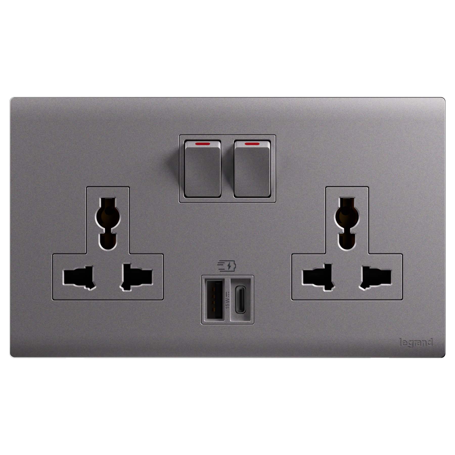 Obria 2 gang 16A Multistandard Switched Socket + Usb Type A+C 15W ...