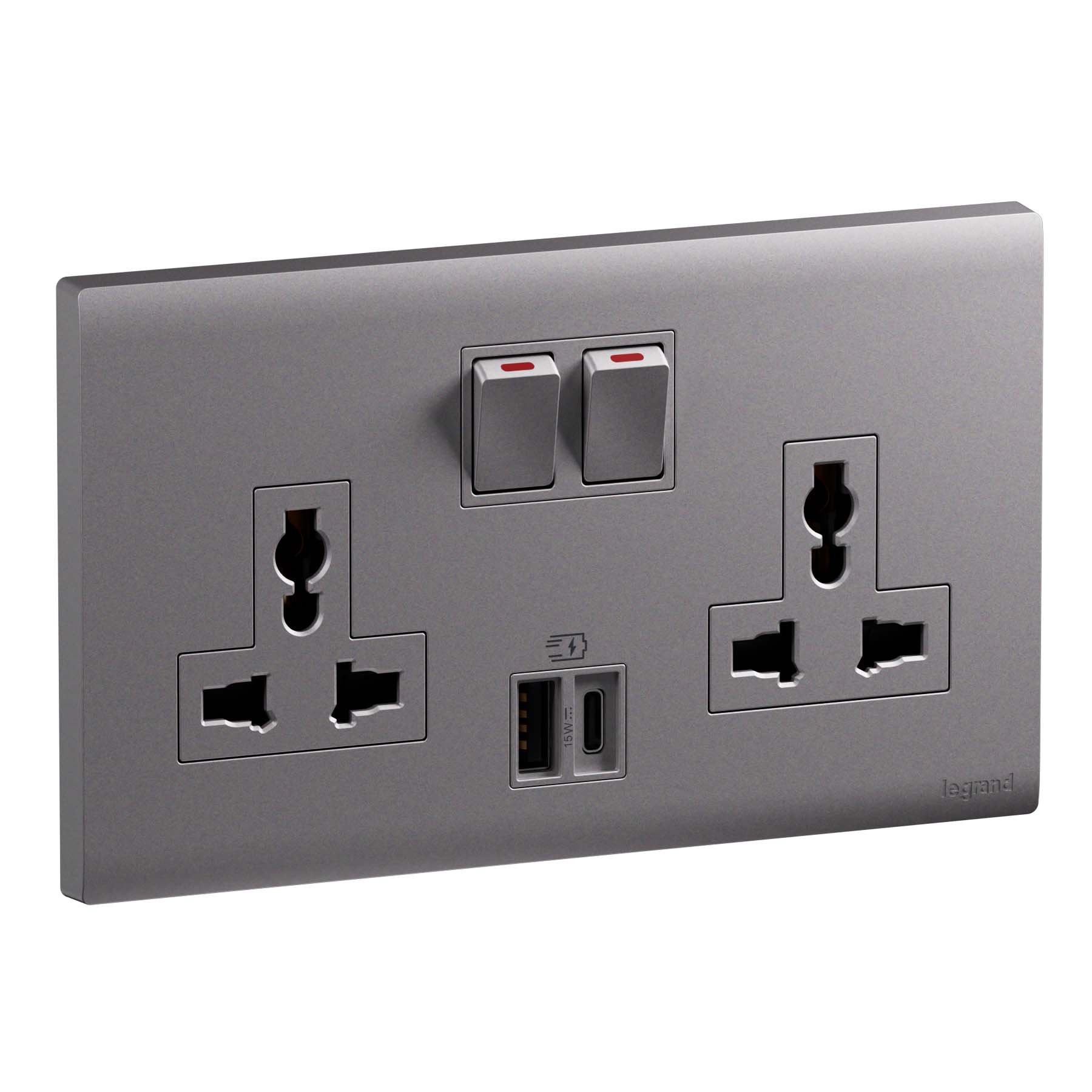 Obria 2 gang 16A Multistandard Switched Socket + Usb Type A+C 15W ...