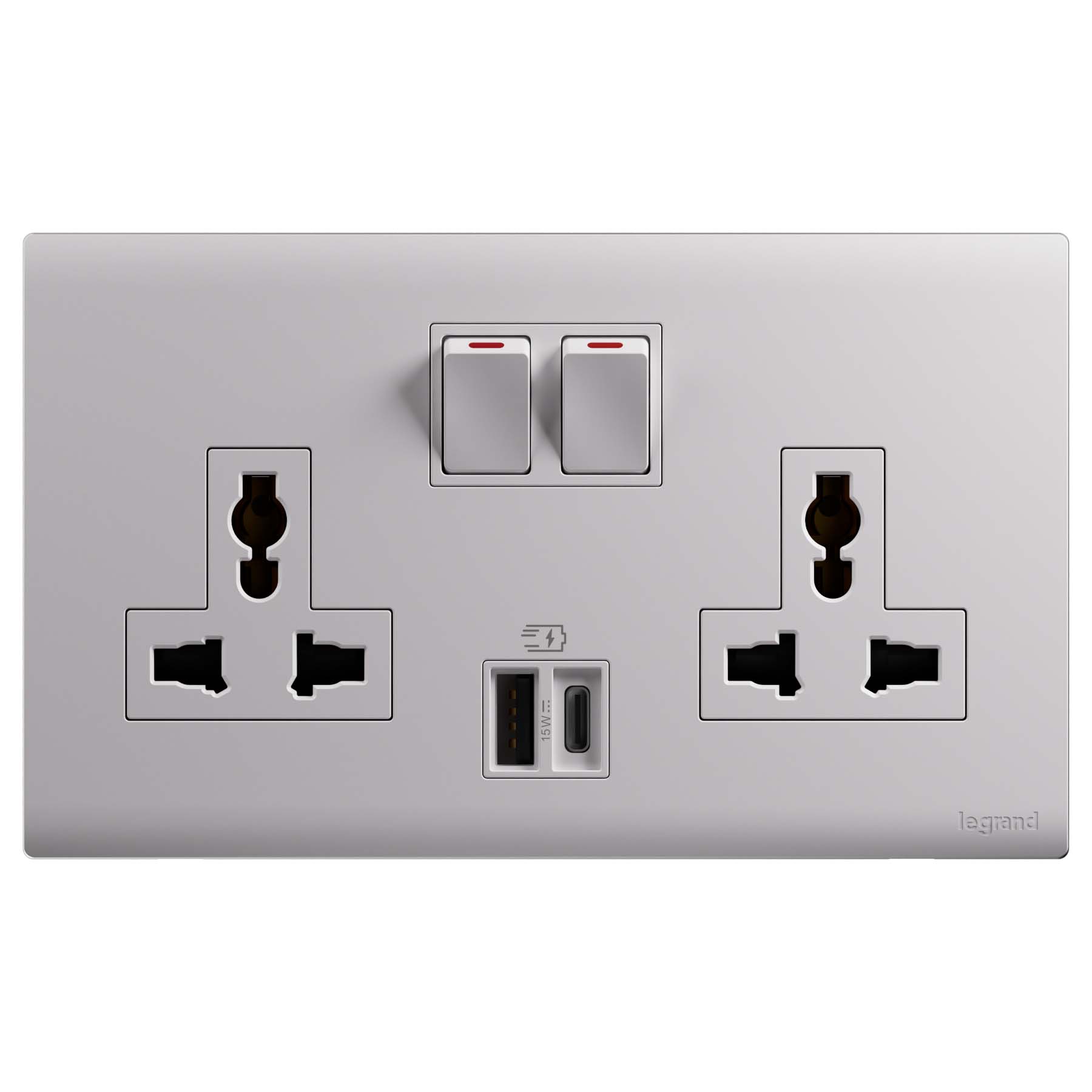 Obria 2 gang 16A Multistandard Switched Socket + Usb Type A+C 15W ...
