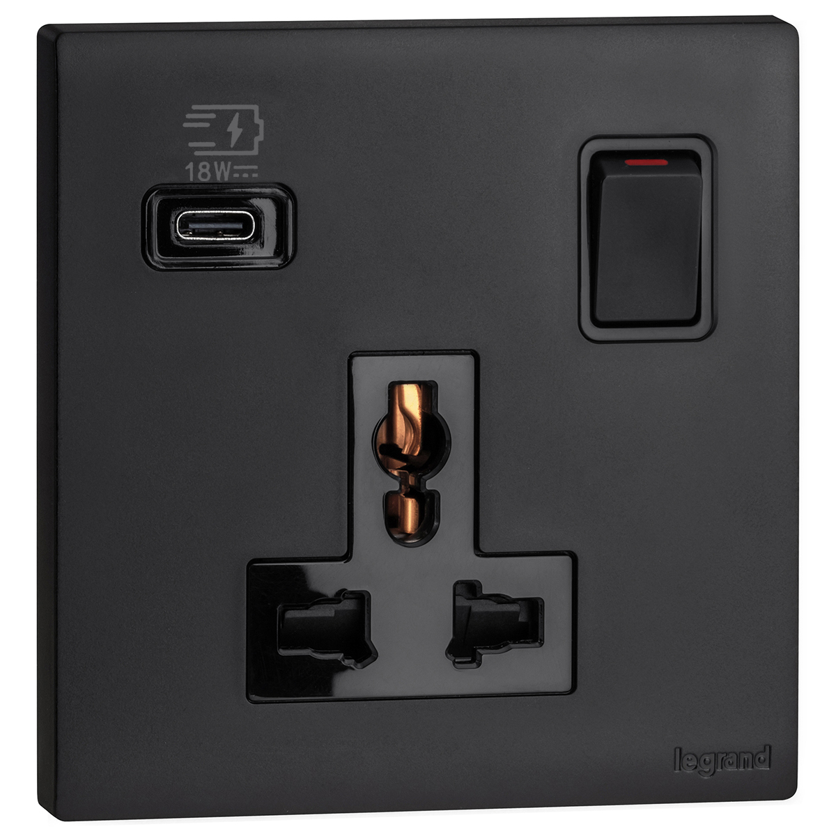 Obria 1 gang 16A Multistandard Switched Socket + Usb Type C 18W - Matt ...