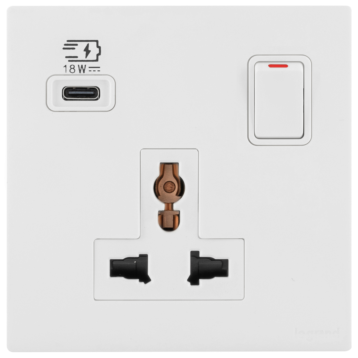 Obria 1 gang 16A Multistandard Switched Socket + Usb Type C 18W - Matt ...