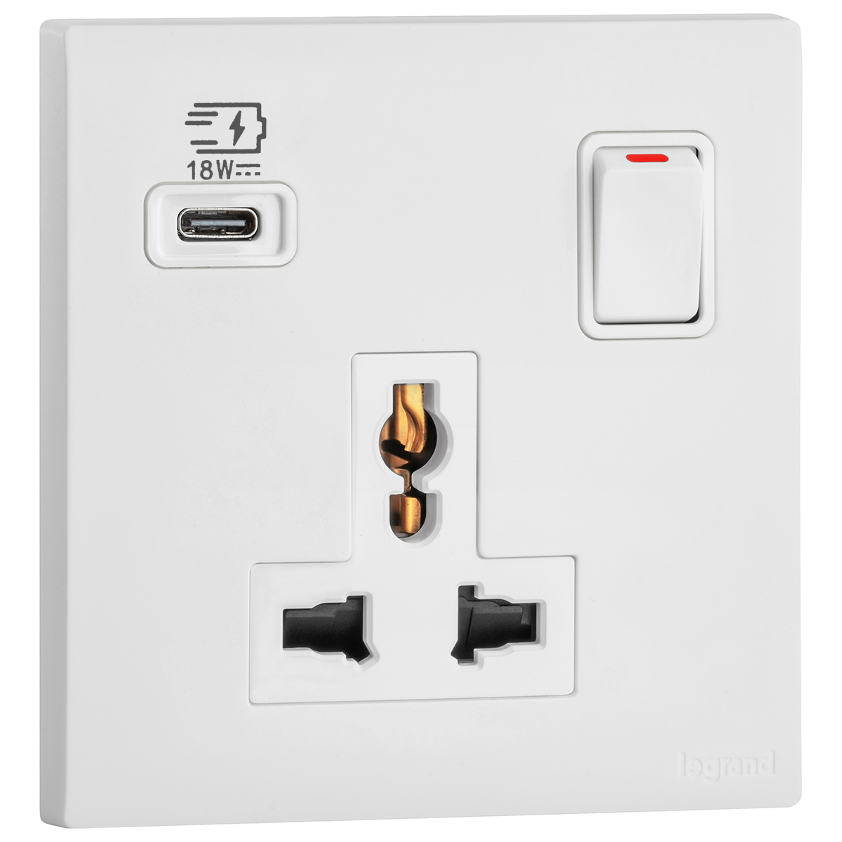 Obria 1 gang 16A Multistandard Switched Socket + Usb Type C 18W - Matt ...