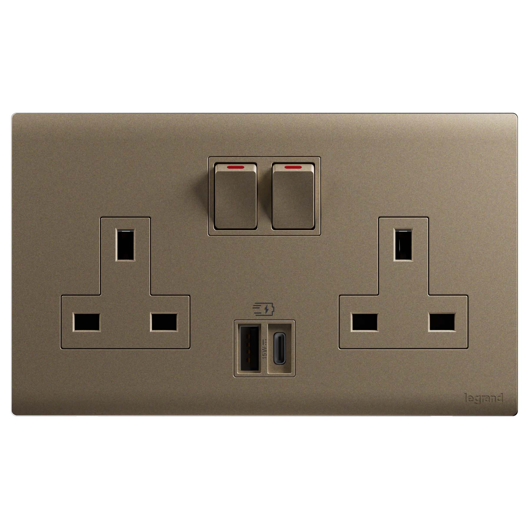 Obria 2 gang Bs 13A Sp Switch Socket + Usb A+C 15W Rose Gold ...