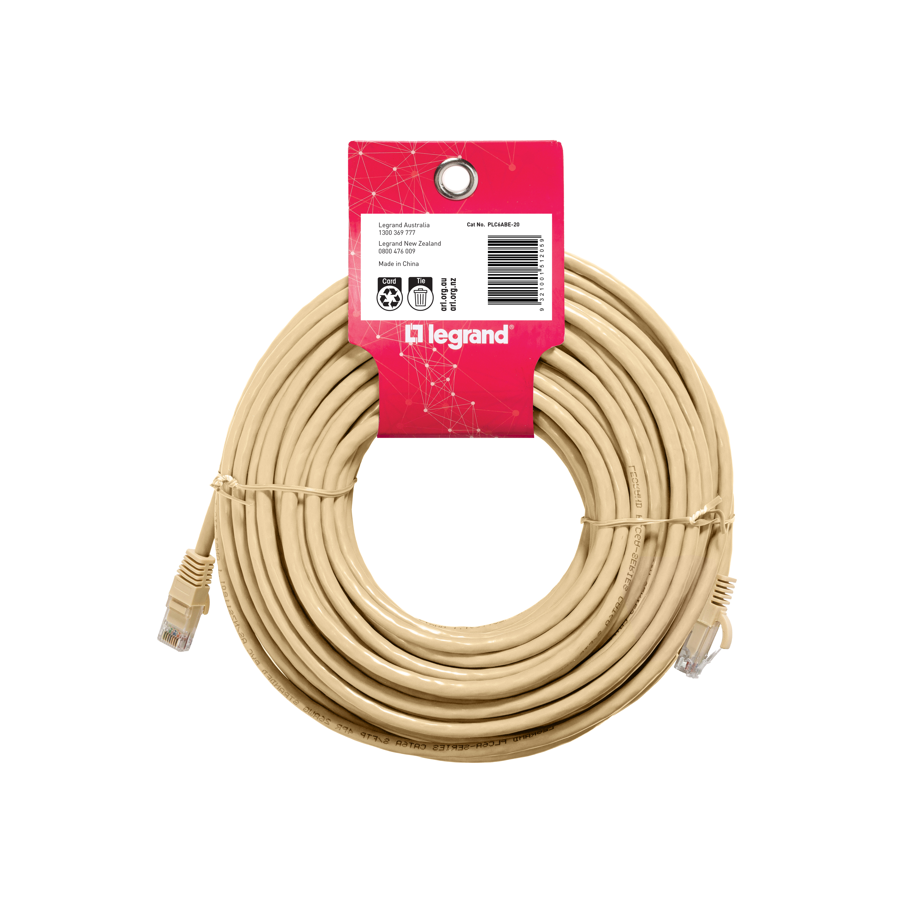 Legrand Cat6A RJ45 SFTP Patch Lead 20m Beige | PLC6ABE-20 ...