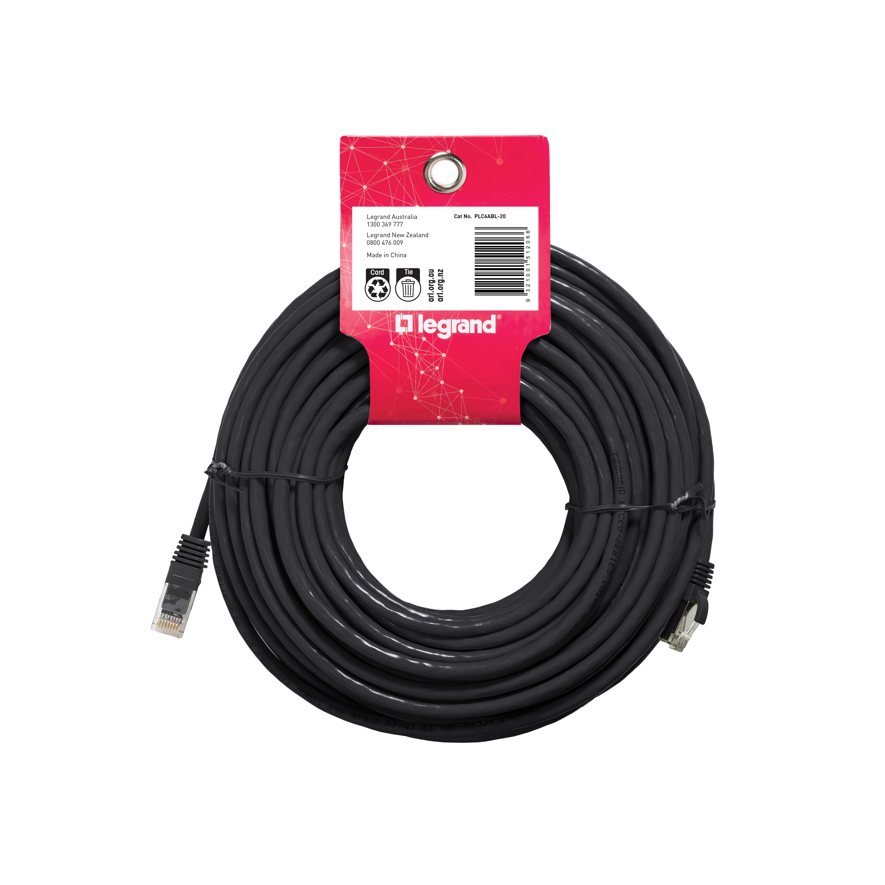 Legrand Cat6A RJ45 SFTP Patch Lead 20m Black | PLC6ABL-20 ...