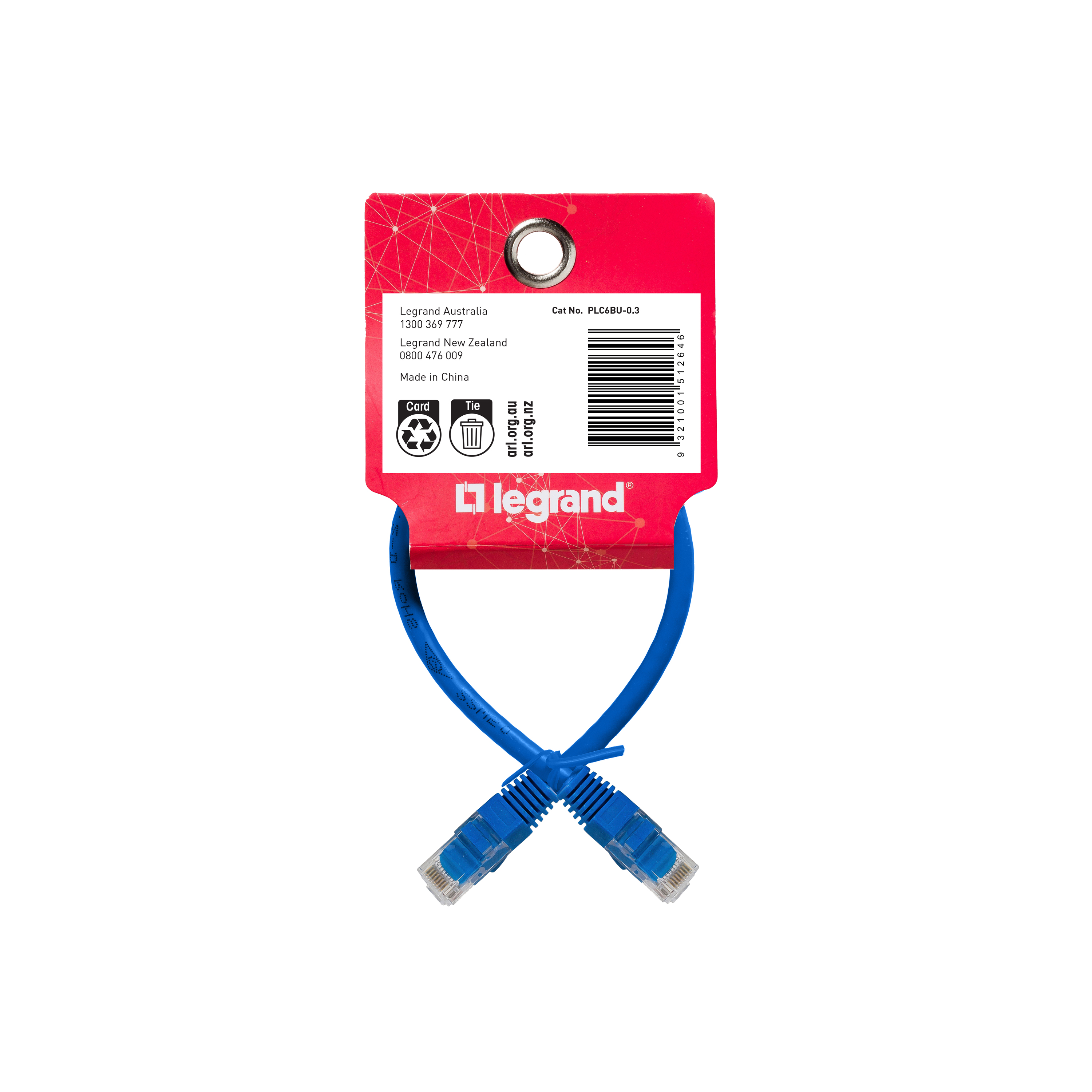 Legrand Cat6 RJ45 UTP Patch Lead 0.3m Blue | PLC6BU-0.3 | 9321001512646 ...