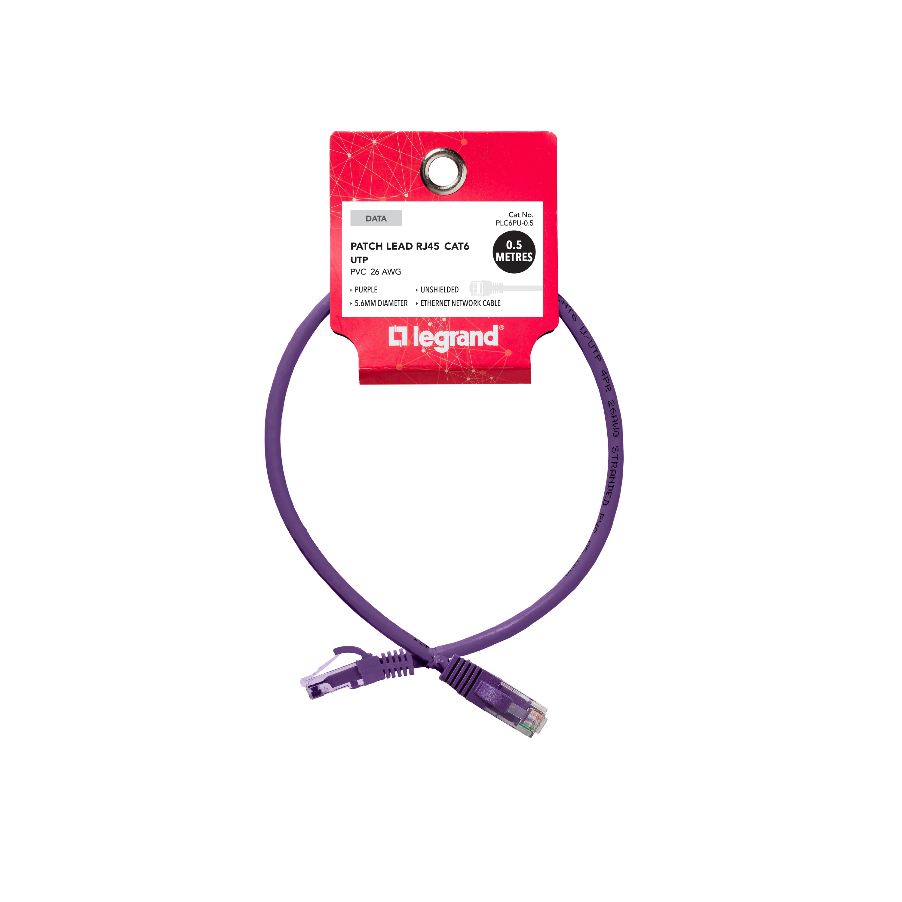 Legrand Cat6 RJ45 UTP Patch Lead 0.5m Purple | PLC6PU-0.5 ...