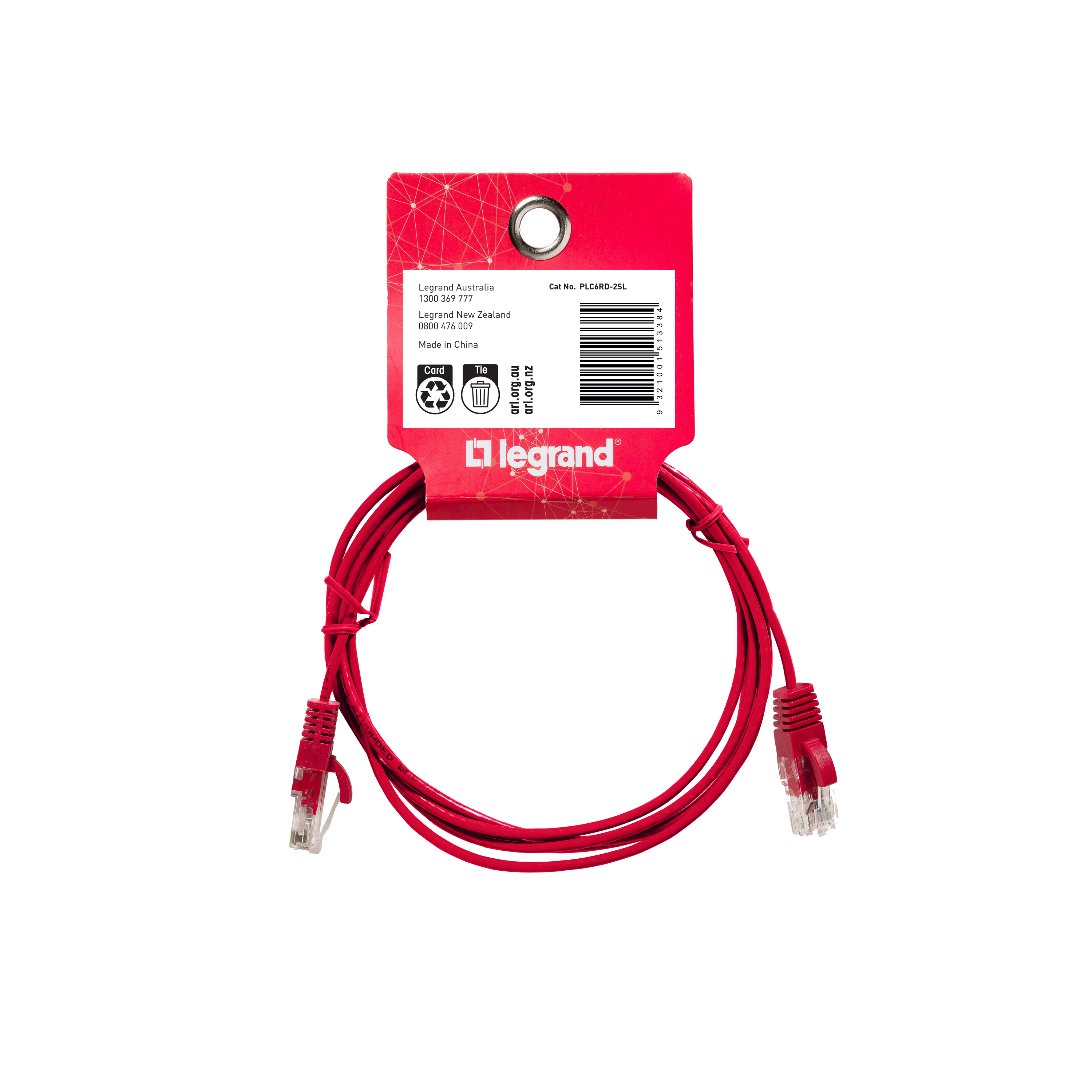 Legrand Cat6 RJ45 UTP Slimline Patch Lead 2m Red | PLC6RD-2SL ...