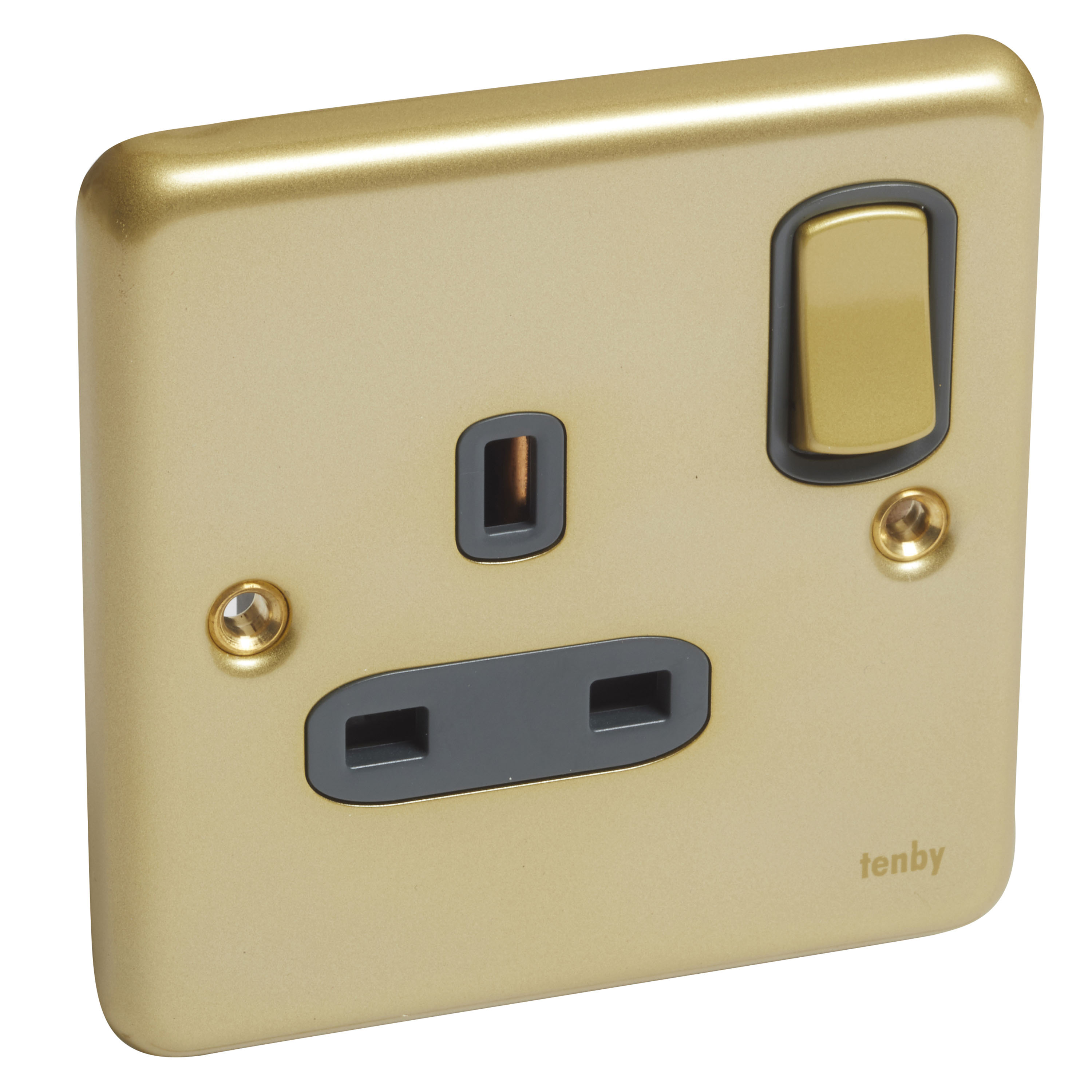 Synergy 1 gang switched double pole socket outlet 13A Satin Brass | 748281 | 3414970728555 | Tenby